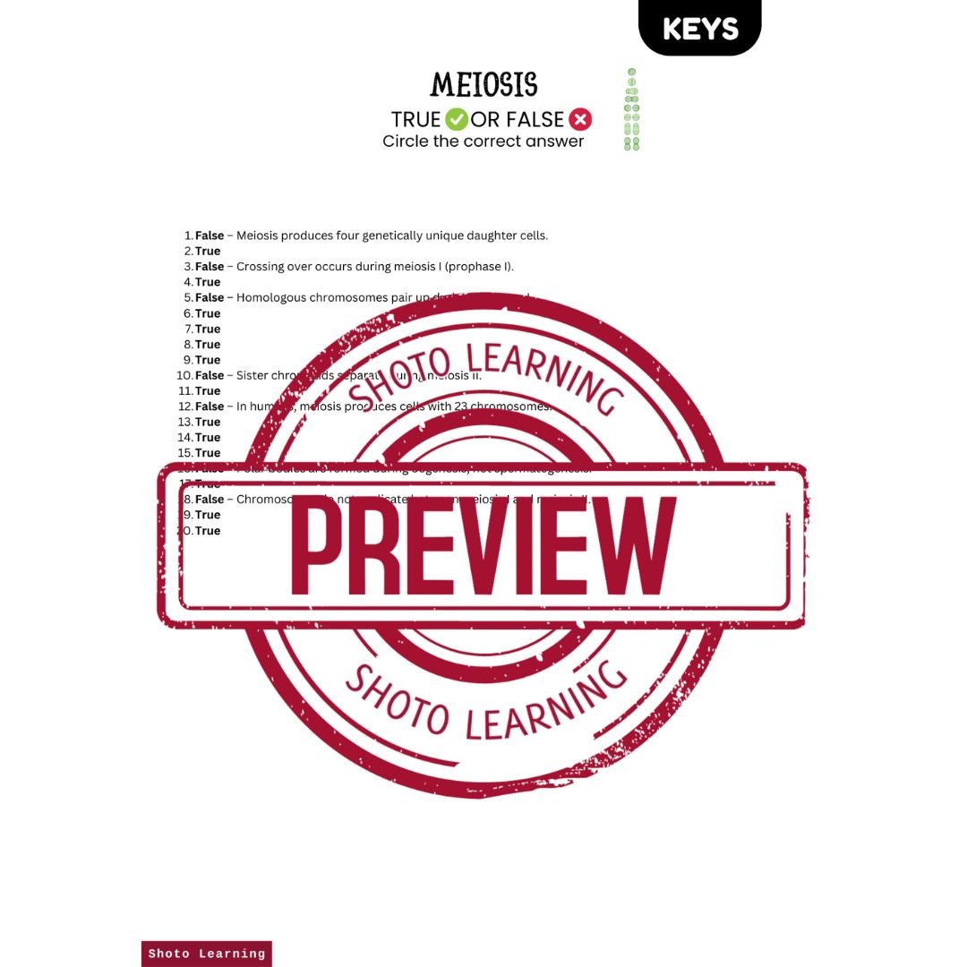 Meiosis Short Questions & Answers Worksheet | 20 Questions PDF