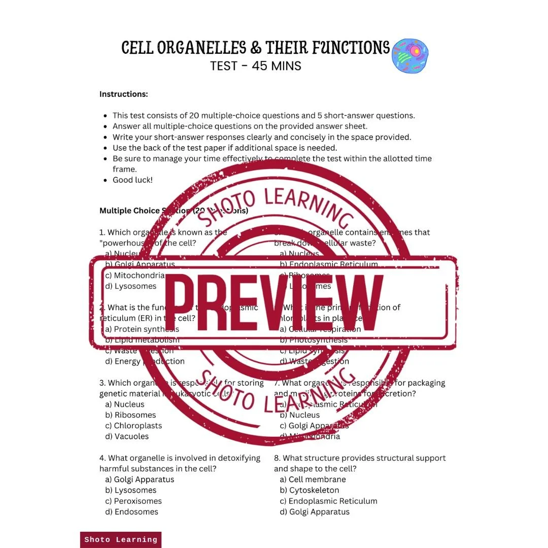 Cell Organelles Matching Worksheet Set | Structure & Function