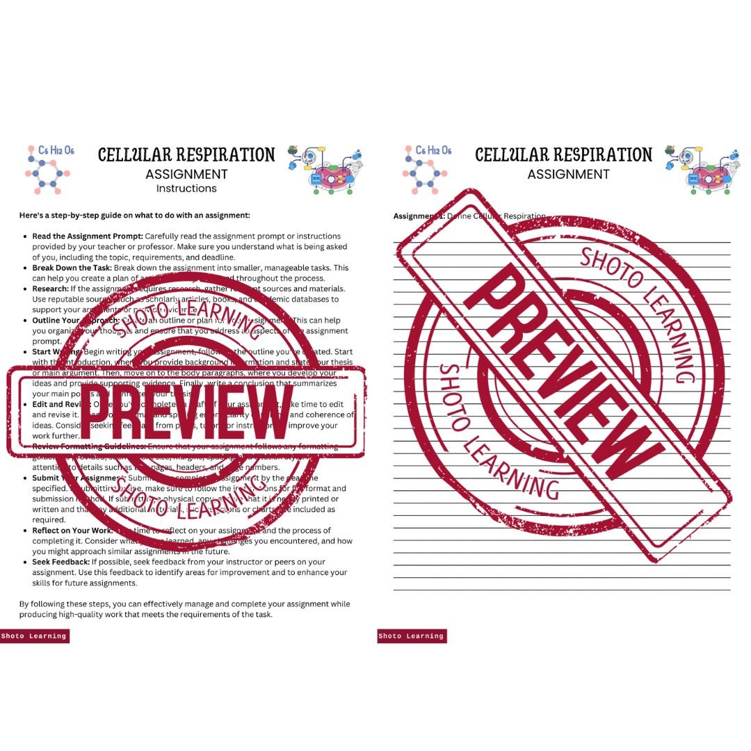 Cellular Respiration Label Worksheet | Word Box & Answer Key