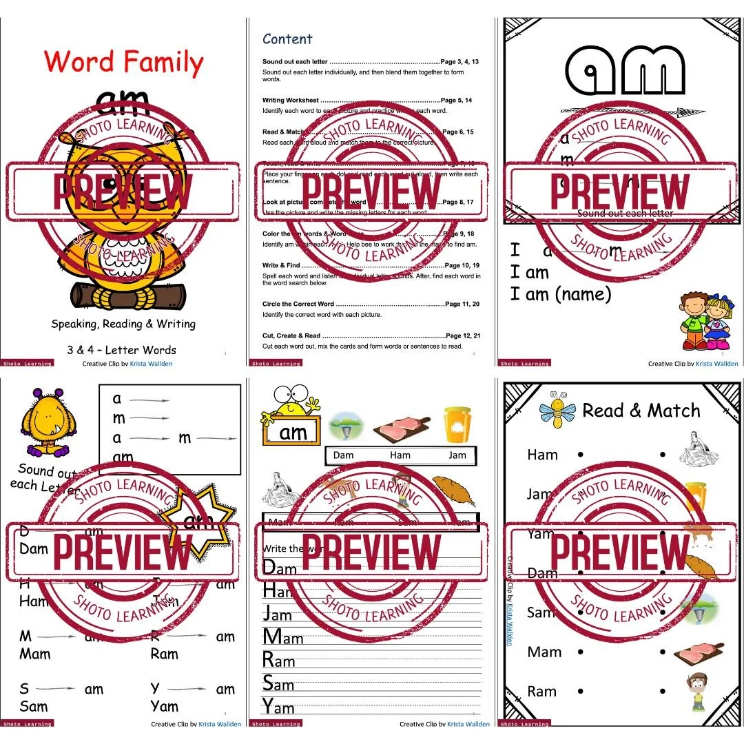 ET Word Family CVC Blend Worksheets – Reading & Writing
