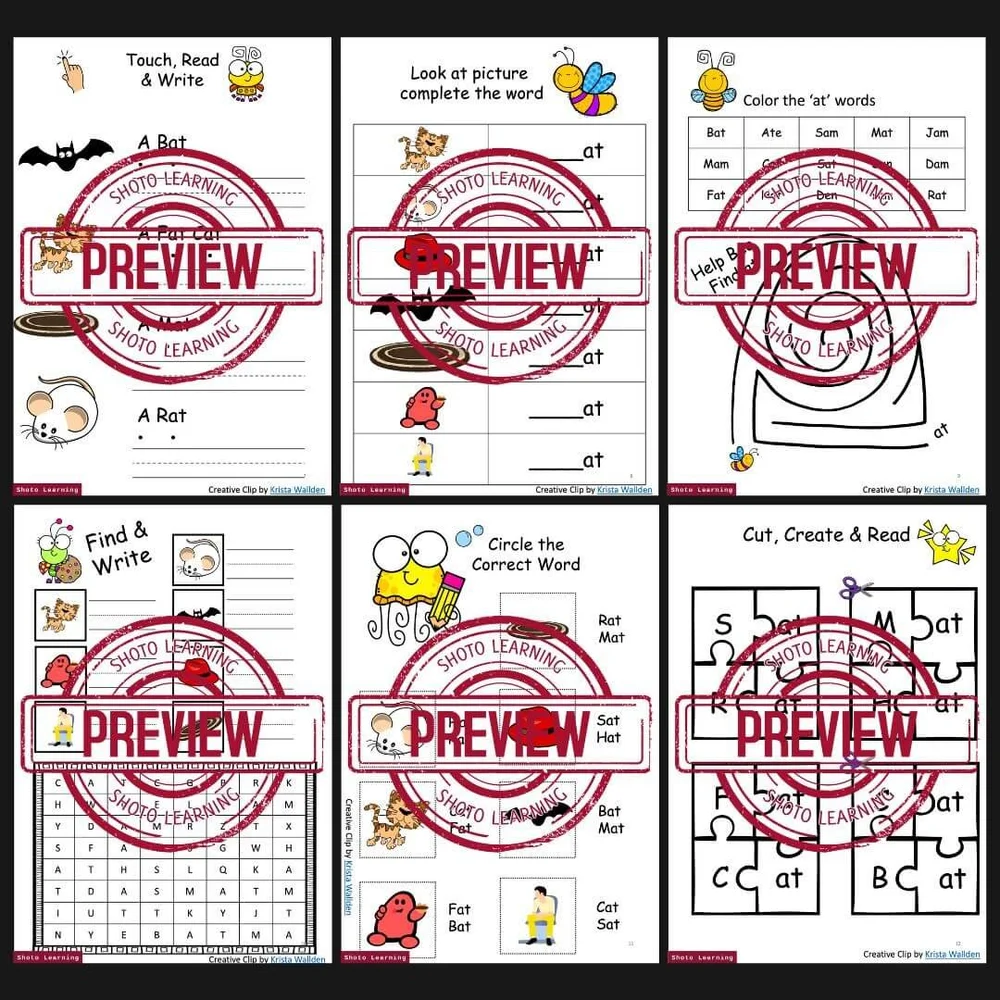 EN Word Family CVC Blend Worksheet Bundle for Speaking, Reading & Writing