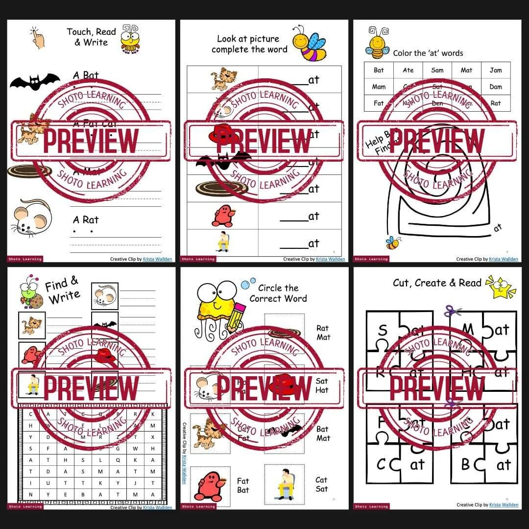 EN Word Family CVC Blend Worksheet Bundle for Speaking, Reading & Writing