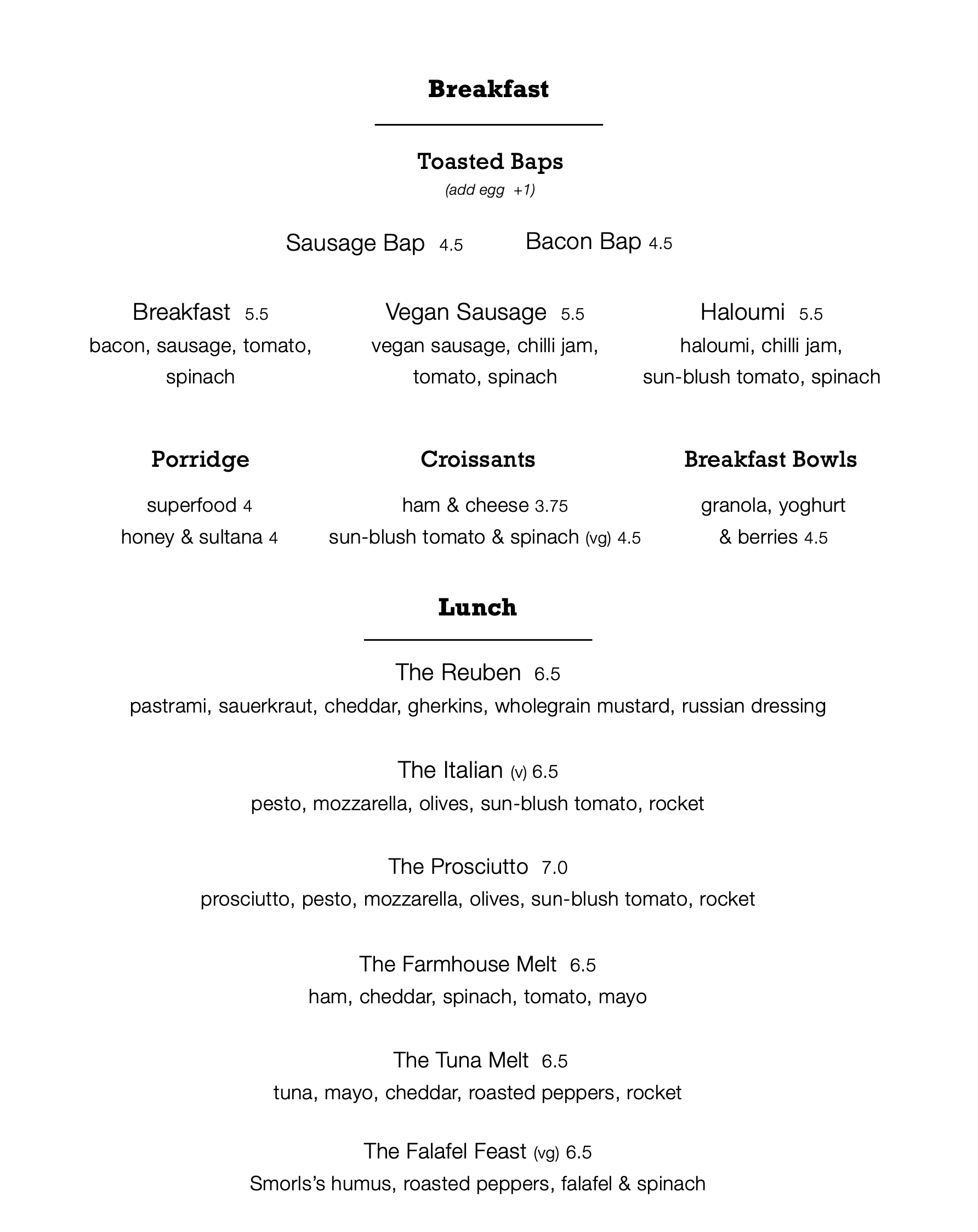 Menu — Bread & Milk