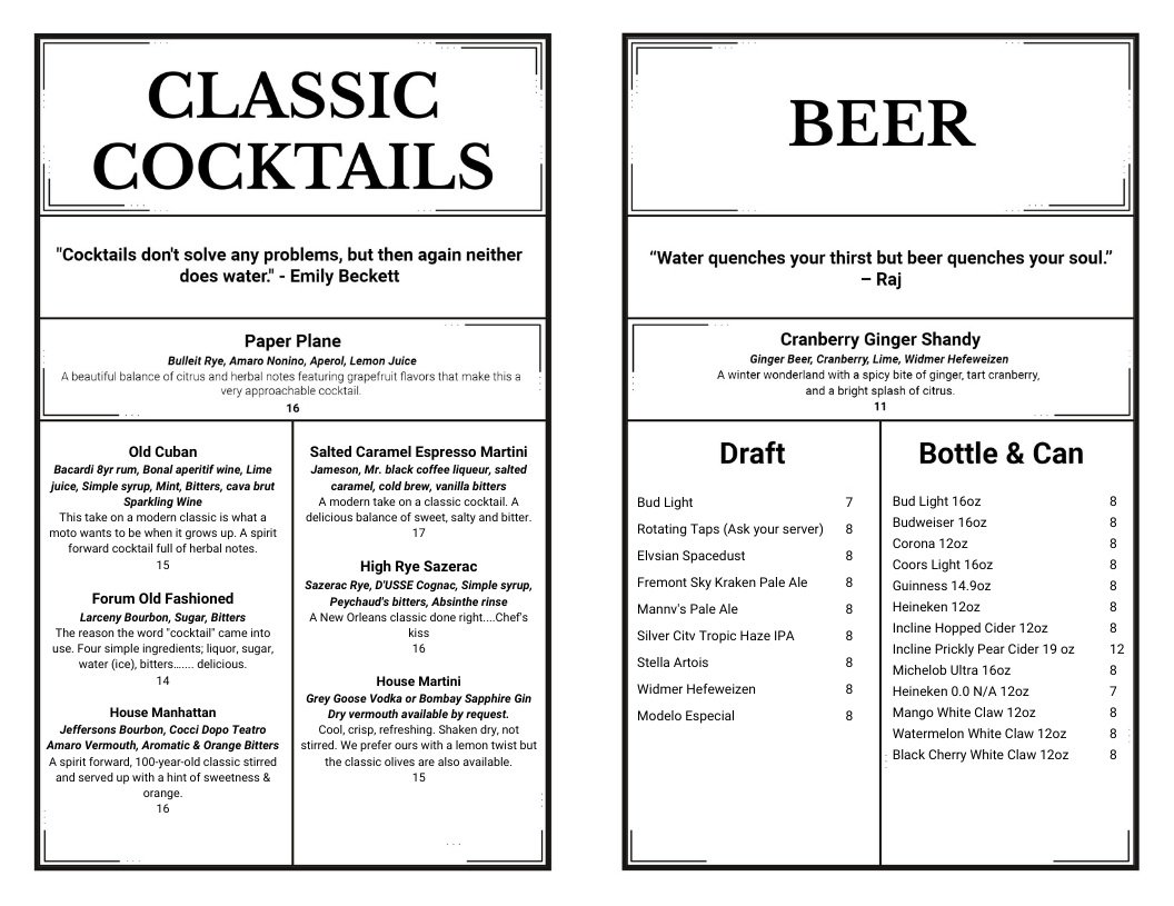 Drinks — Forum Social House