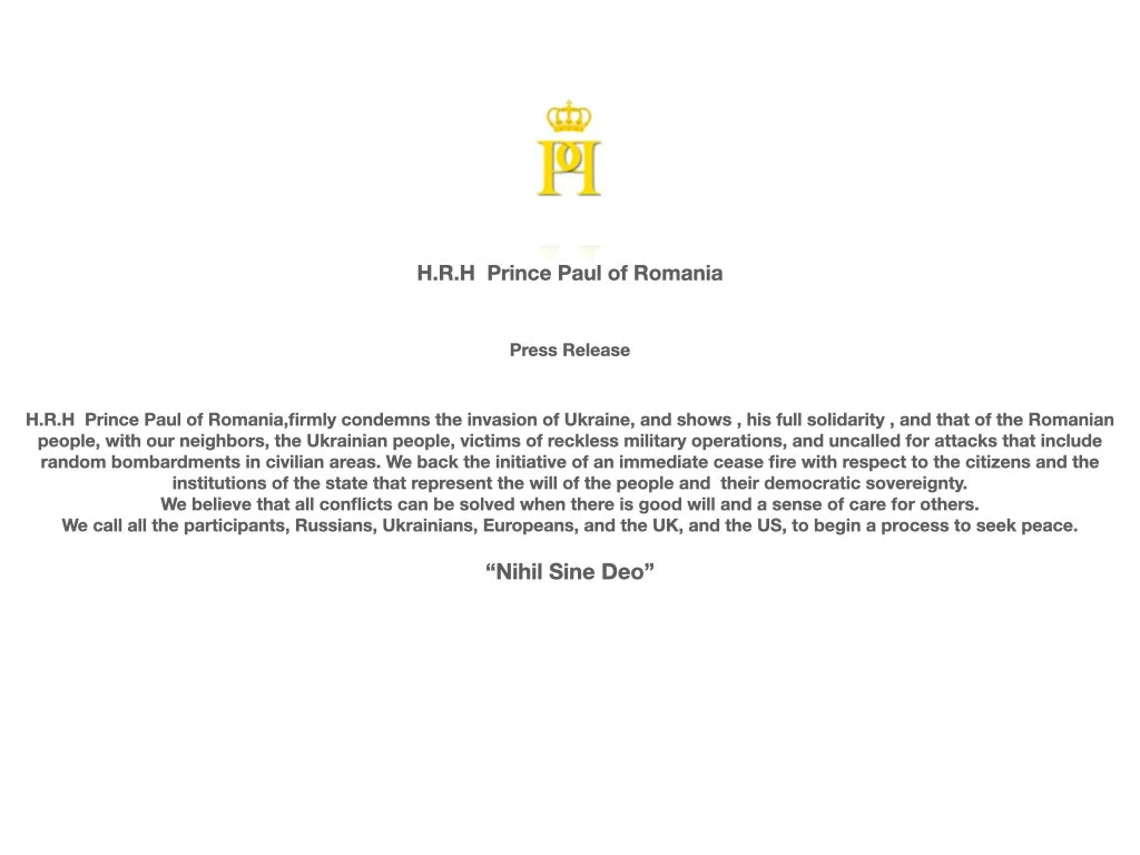 Press Release — THE ROYAL HOUSE OF HOHENZOLLERN-SIGMARINGEN ROMANIA