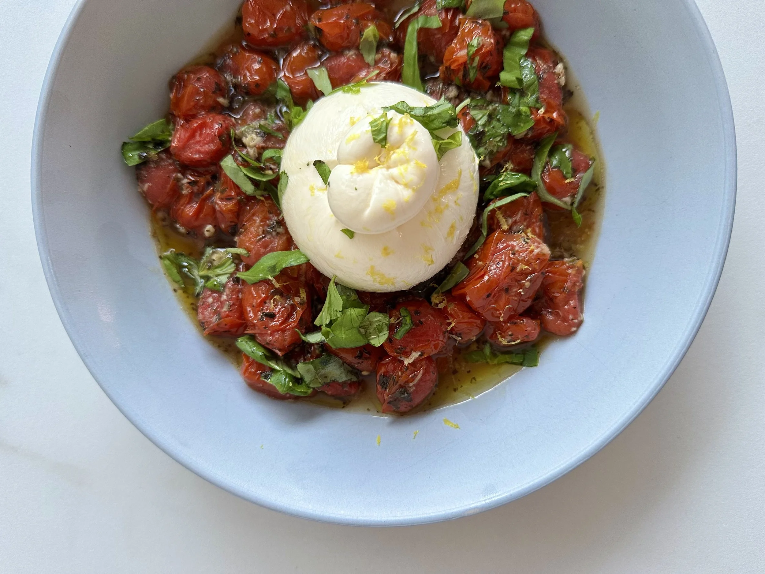 ROASTED CHERRY TOMATO, LEMON,BASIL & BURRATA DIP — Wholesome by Sarah
