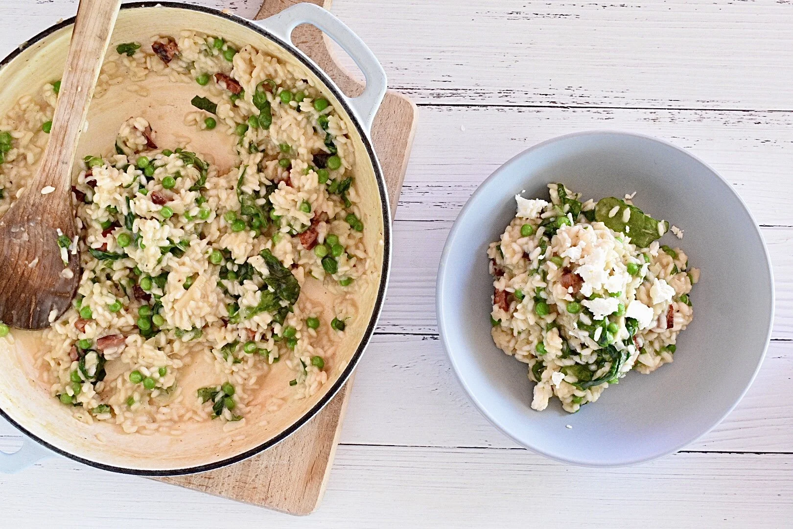 CHORIZO, GOATS CHEESE & GREEN PEA RISOTTO — Wholesome by Sarah