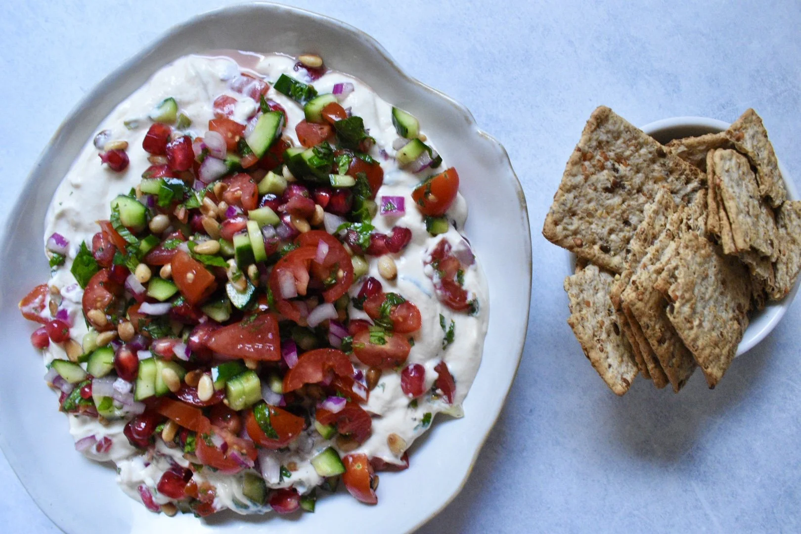 HUMMUS DIP WITH POMEGRANATE & MINT SALSA — Wholesome by Sarah