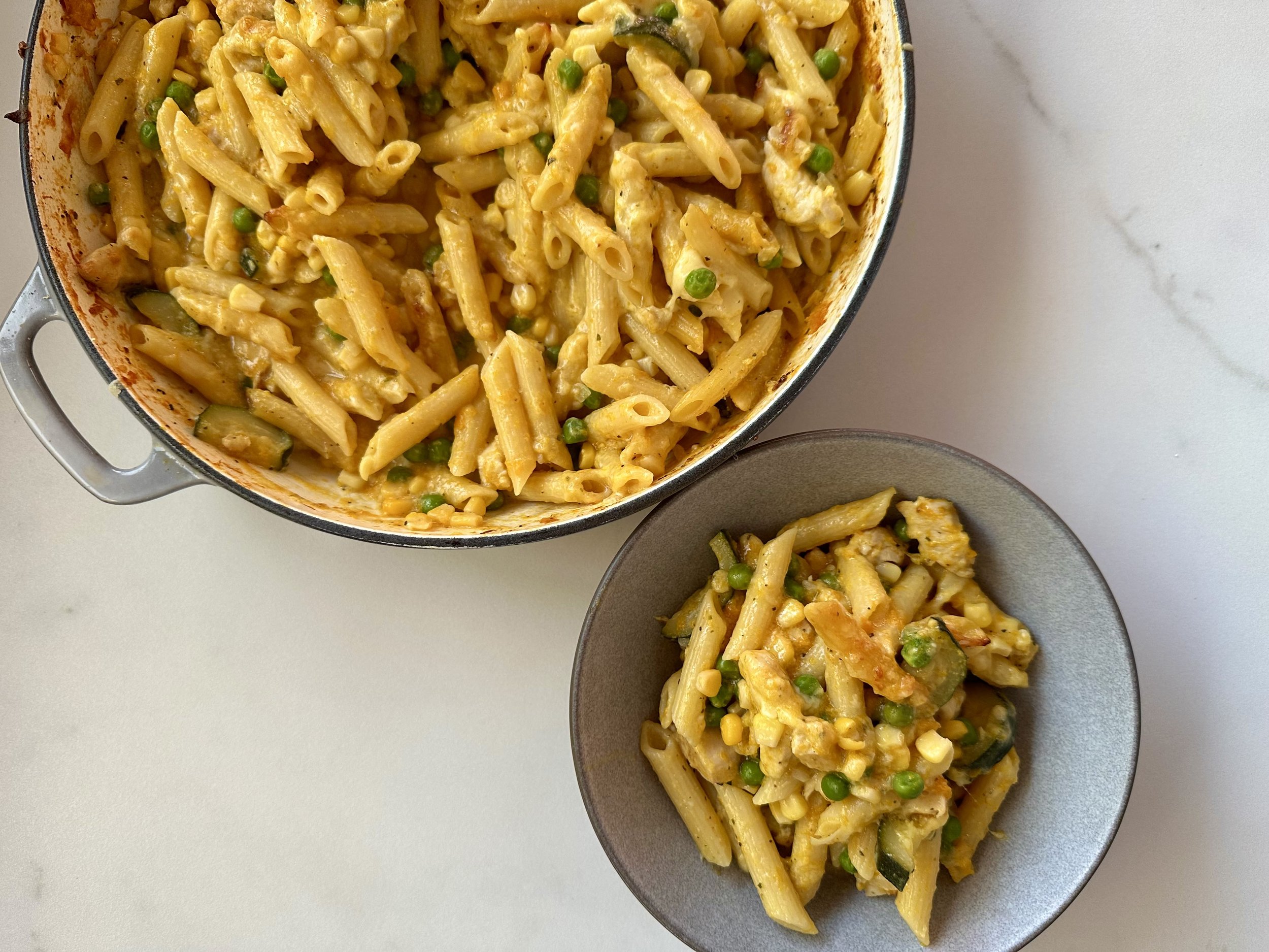 CREAMY PUMPKIN, CHICKEN & ZUCCHINI PENNE BAKE — Wholesome by Sarah