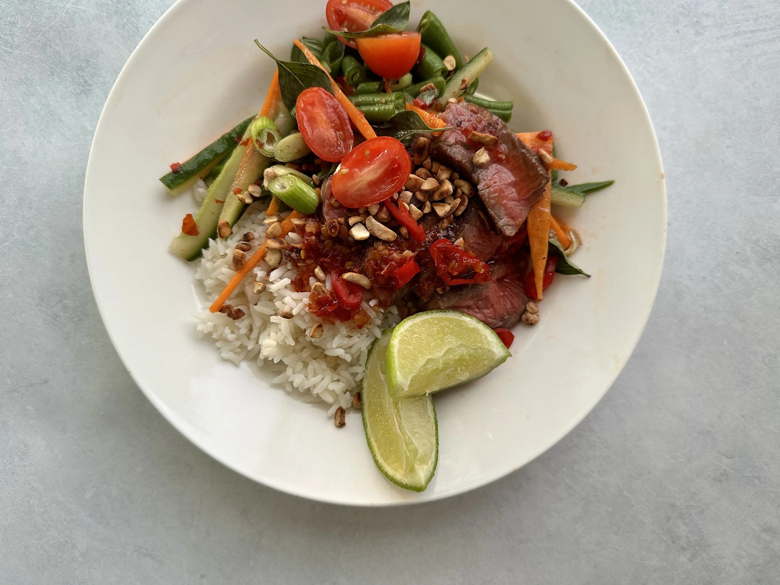 GRILLED BEEF, RICE & RAINBOW VEGGIE SALAD — Wholesome by Sarah