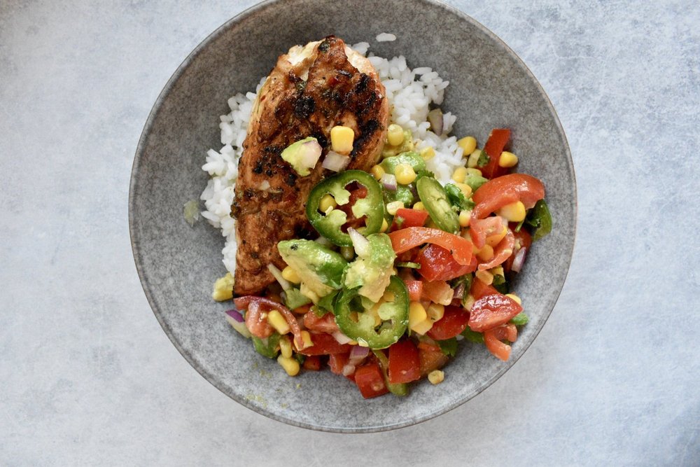 MEXICAN CHICKEN WITH CORN SALSA & RICE — Wholesome by Sarah