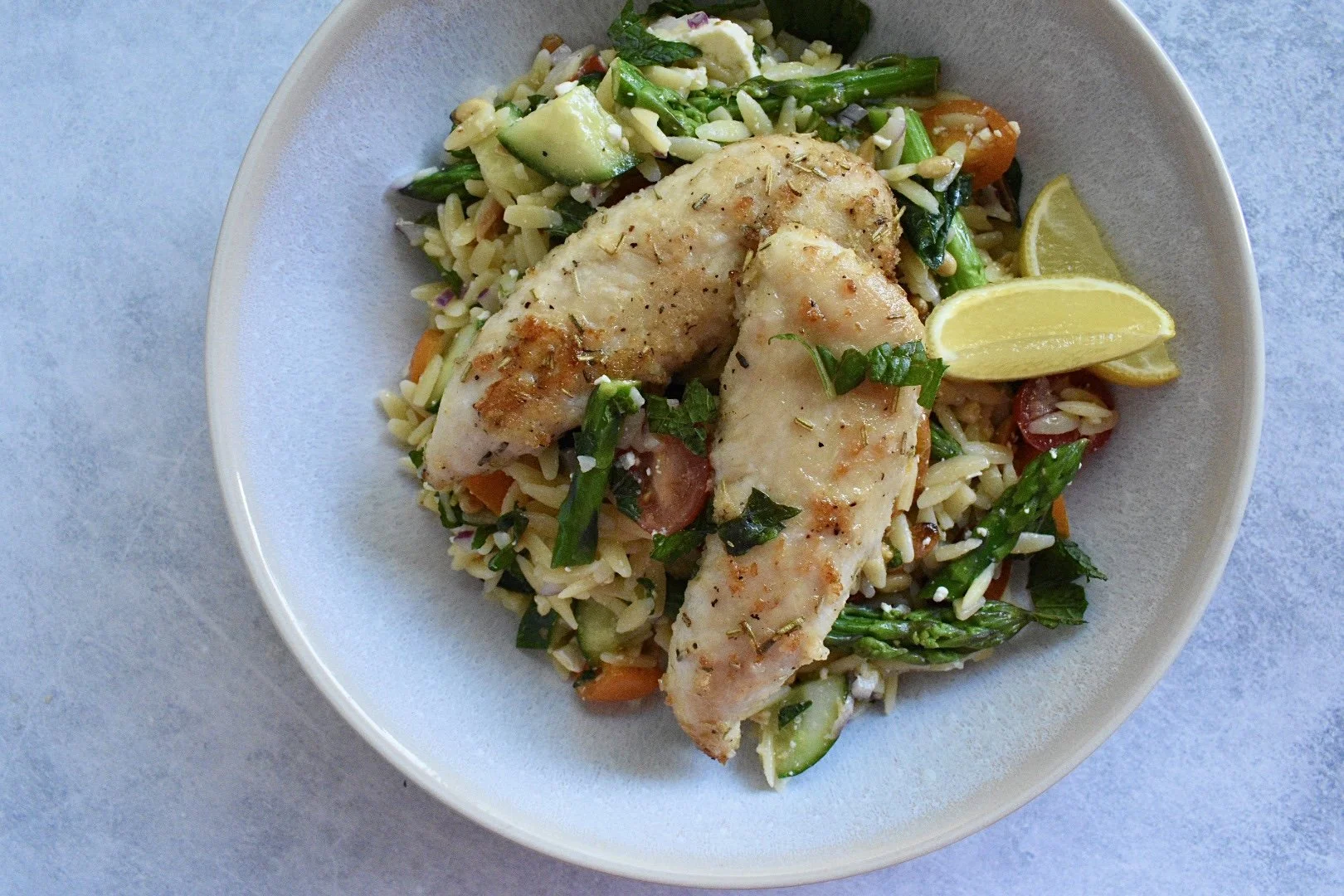 PAN FRIED CHICKEN, LEMON & RISONI SALAD — Wholesome by Sarah