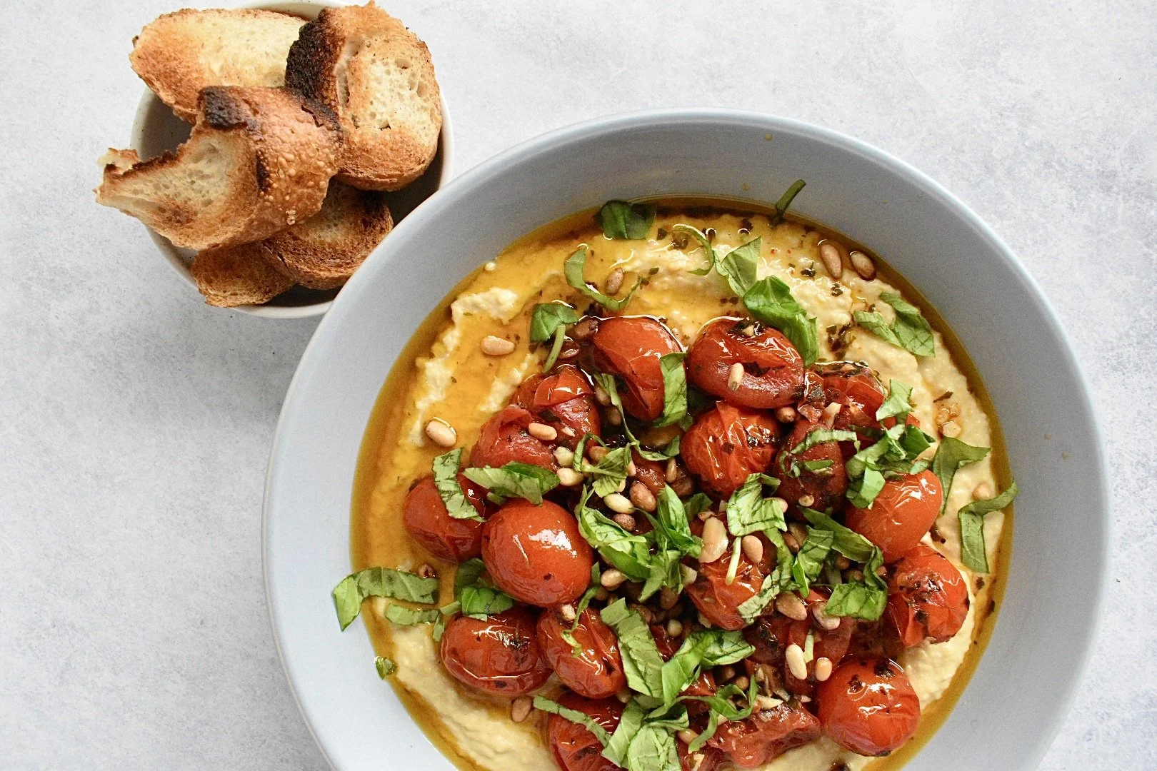 CREAMY HUMMUS WITH ROASTED CHERRY TOMATOES — Wholesome by Sarah
