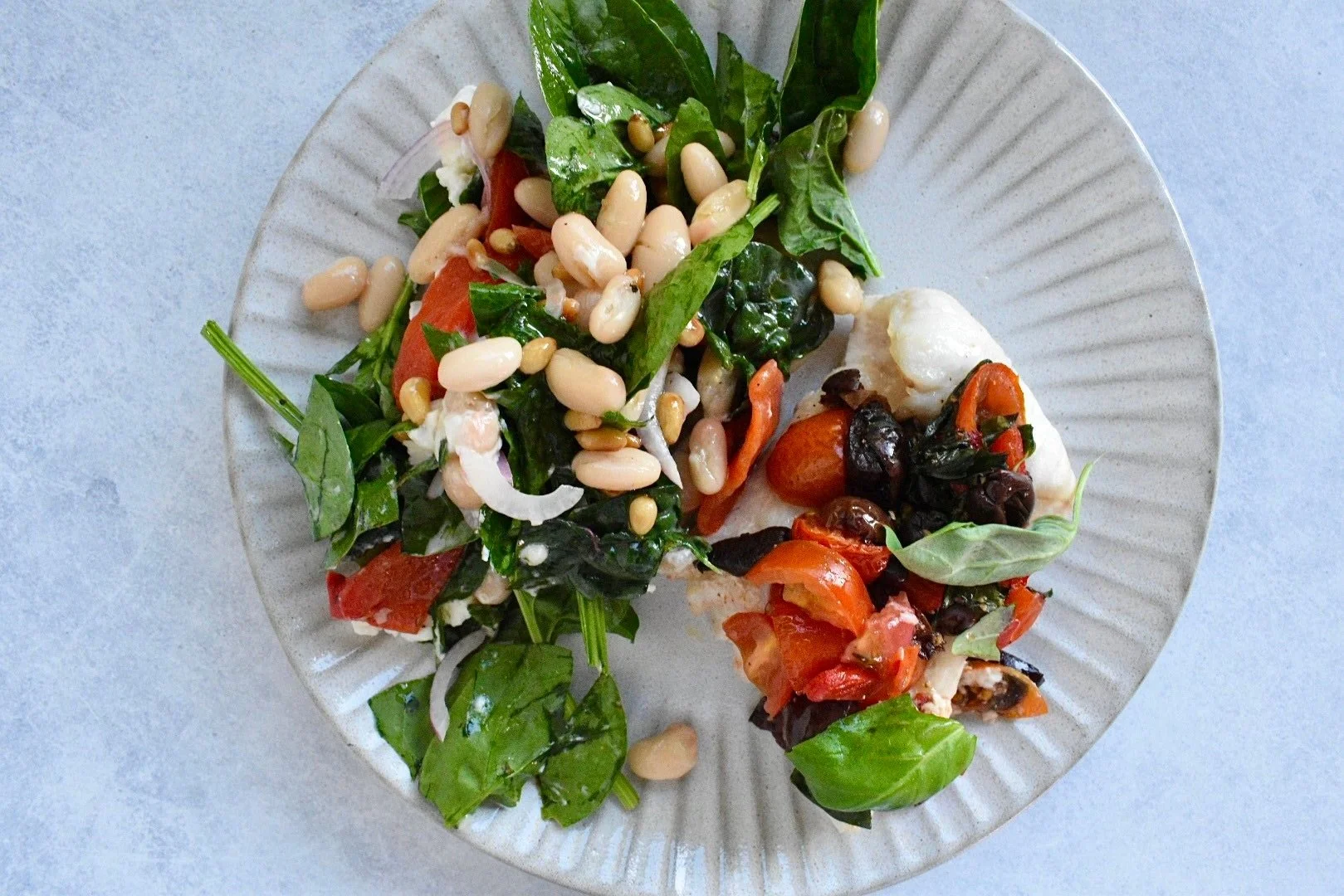 MEDITERRANEAN BAKED FISH WITH A SPINACH & CANNELINI BEAN SALAD ...