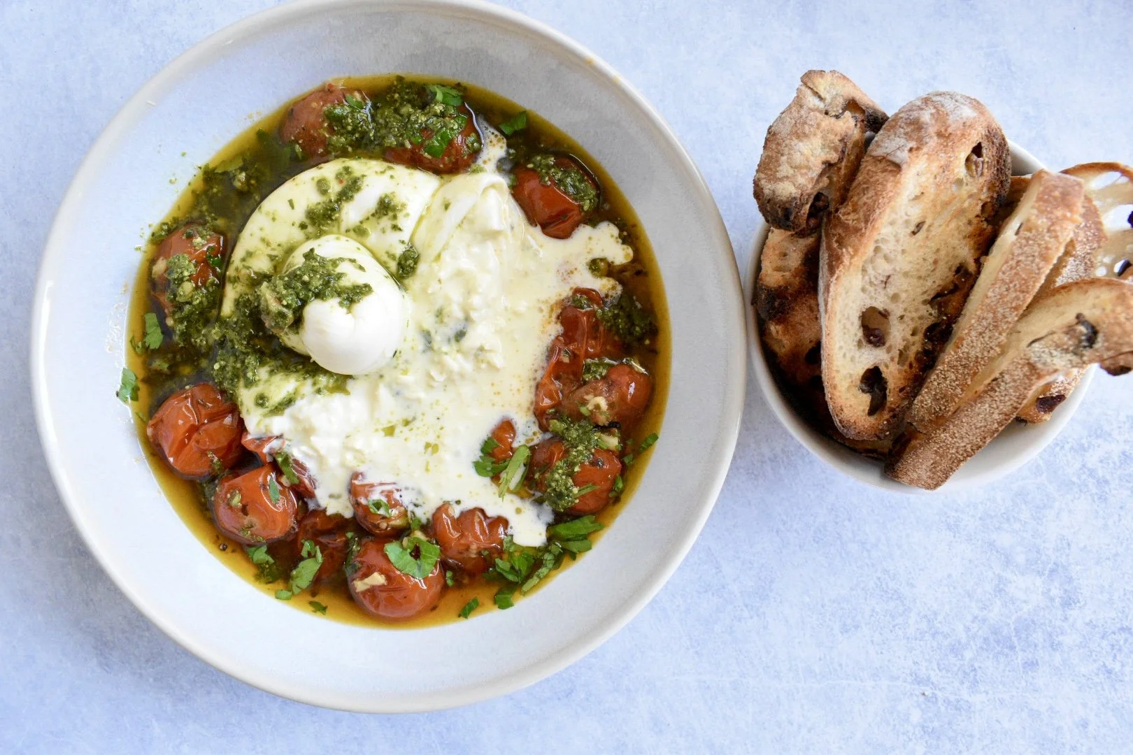 ROASTED CHERRY TOMATO, PESTO & BURRATA DIP — Wholesome by Sarah