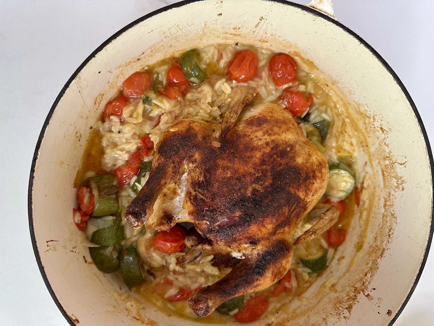ONE POT ROASTED CHICKEN WITH CREAMY RISONI & VEGGIES — Wholesome by Sarah