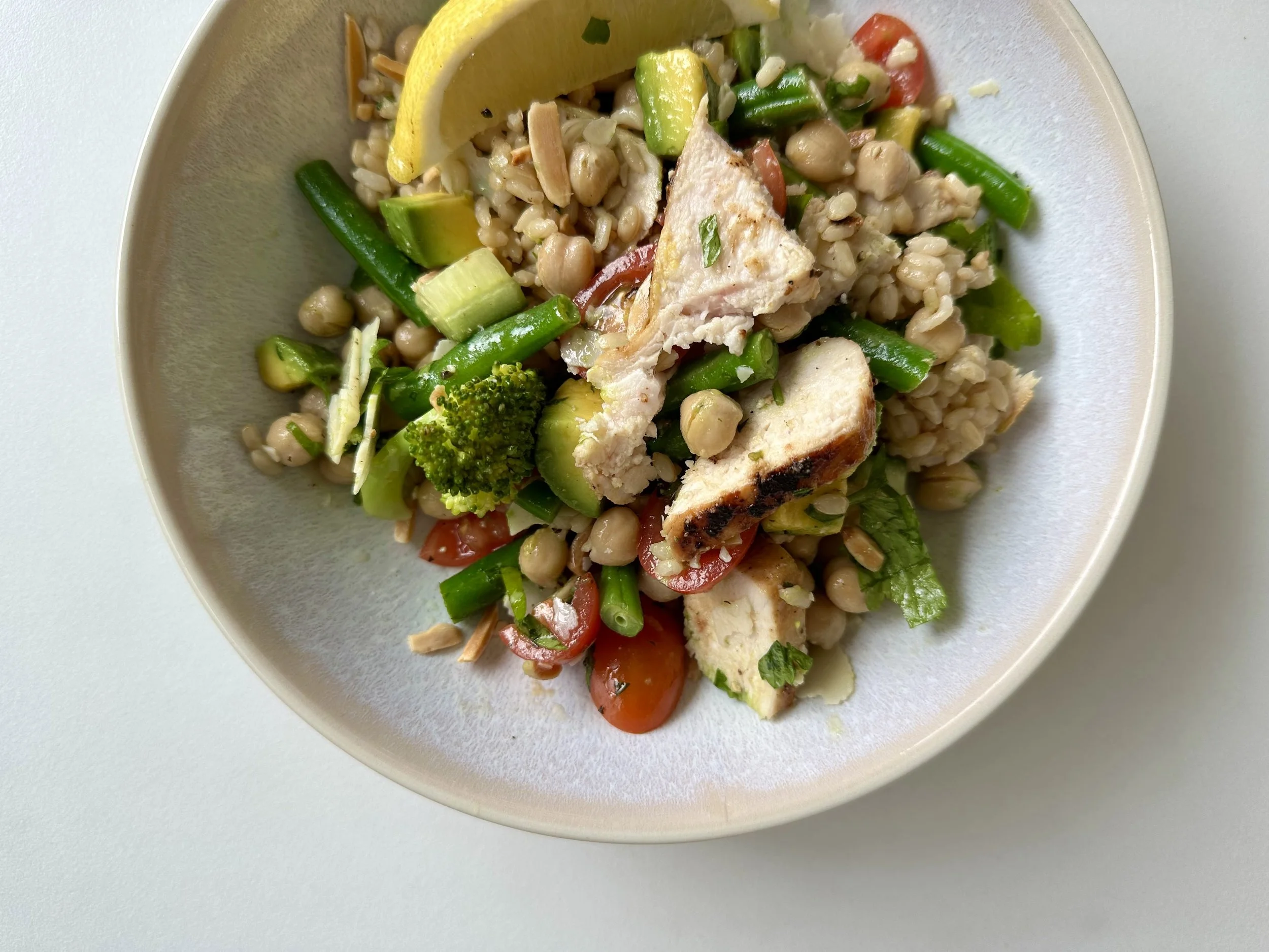 GRILLED CHICKEN, BROWN RICE AND AVOCADO SALAD — Wholesome by Sarah