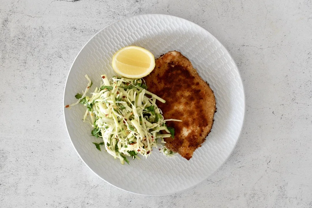 CHICKEN SCHNITZEL & CABBAGE SLAW — Wholesome by Sarah