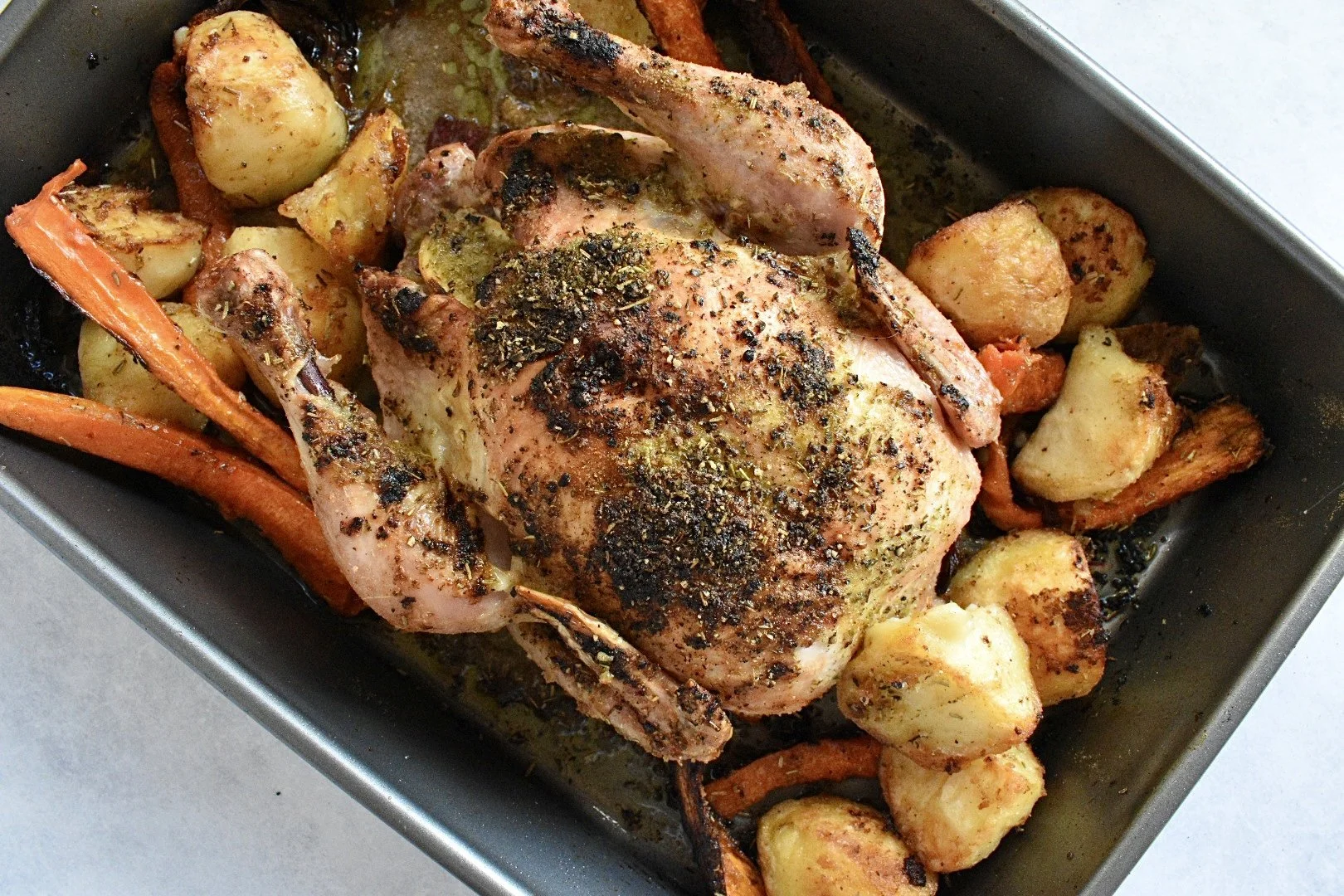 ONE TRAY ROAST CHICKEN WITH GOLDEN VEGETABLES — Wholesome by Sarah
