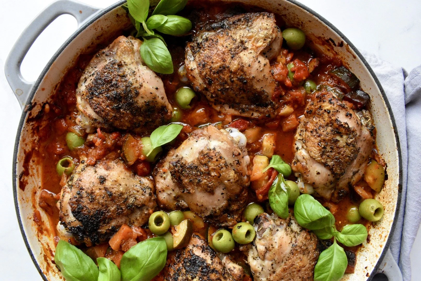 MEDITERRANEAN CHICKEN WITH GREEN OLIVES & RED PEPPERS — Wholesome by Sarah