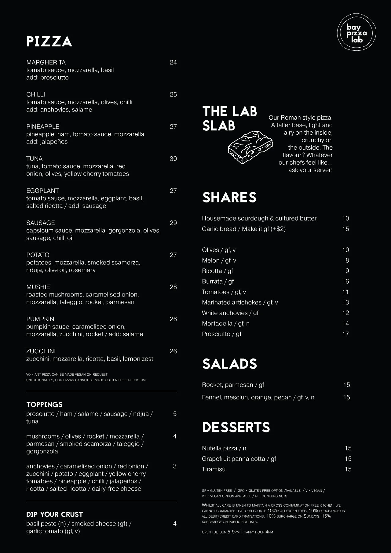 Menu — Bay Pizza Lab