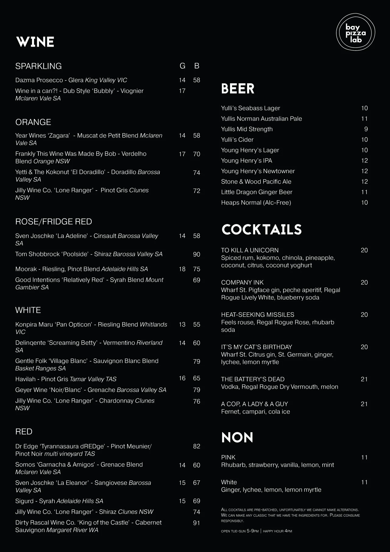 Menu — Bay Pizza Lab
