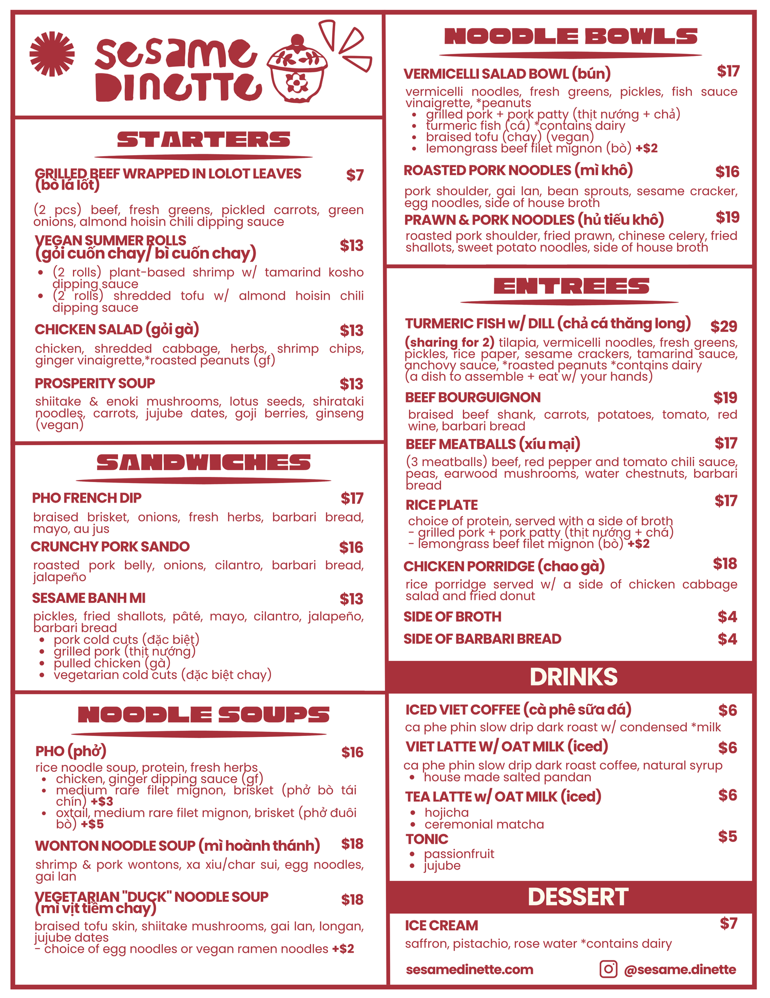 MENU — Sesame Dinette