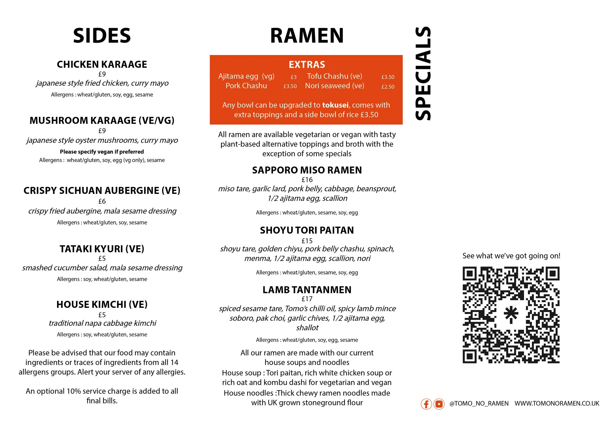 Sample Menu — Tomo No Ramen