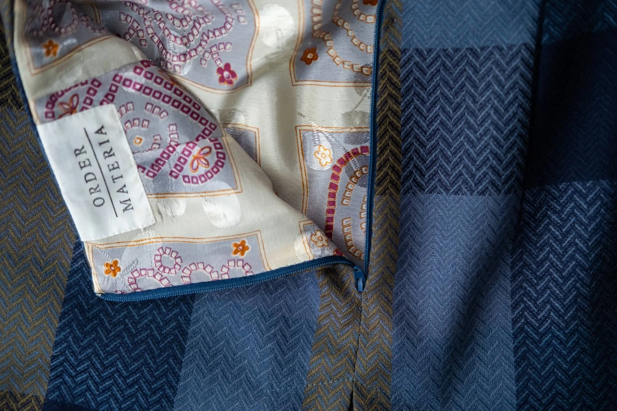 Women’s Prussian Blue, Muted Grey Blue and Olive 100% Wool Skirt with a ...