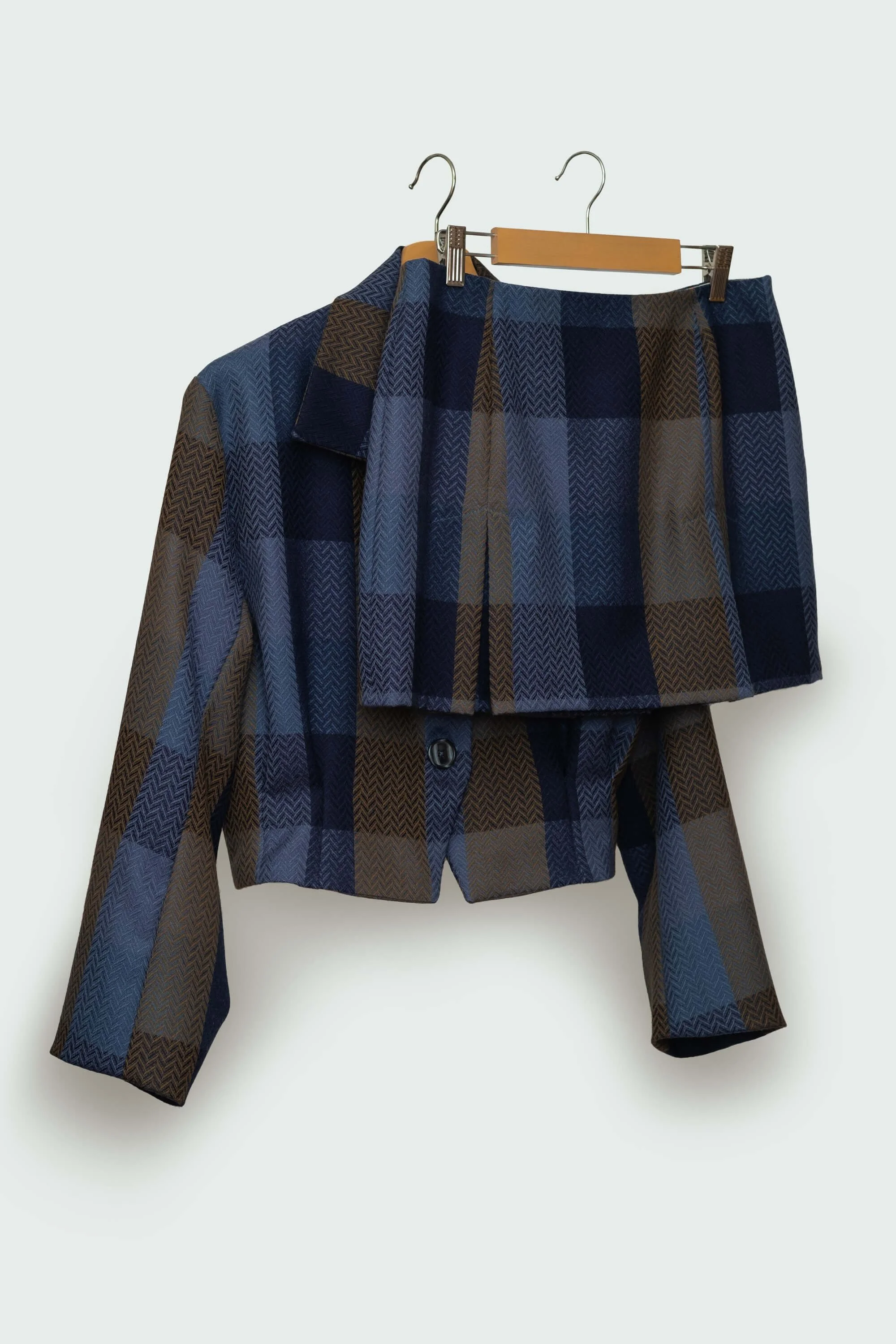 Women’s Prussian Blue, Muted Grey Blue and Olive 100% Wool Skirt with a ...