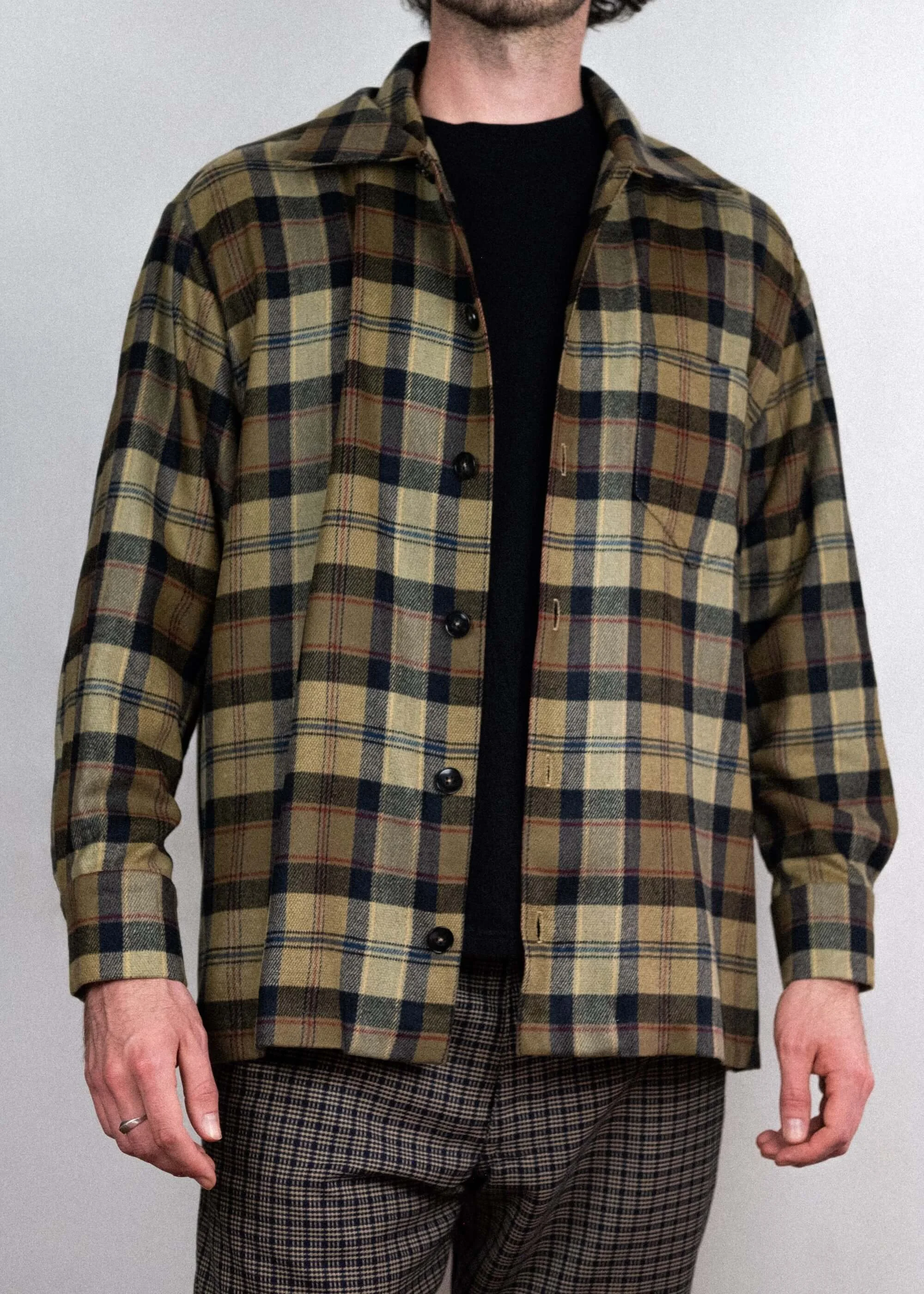 Men’s Soft Brushed Wool Olive, Light Sage Green and Darkest Blue Check ...