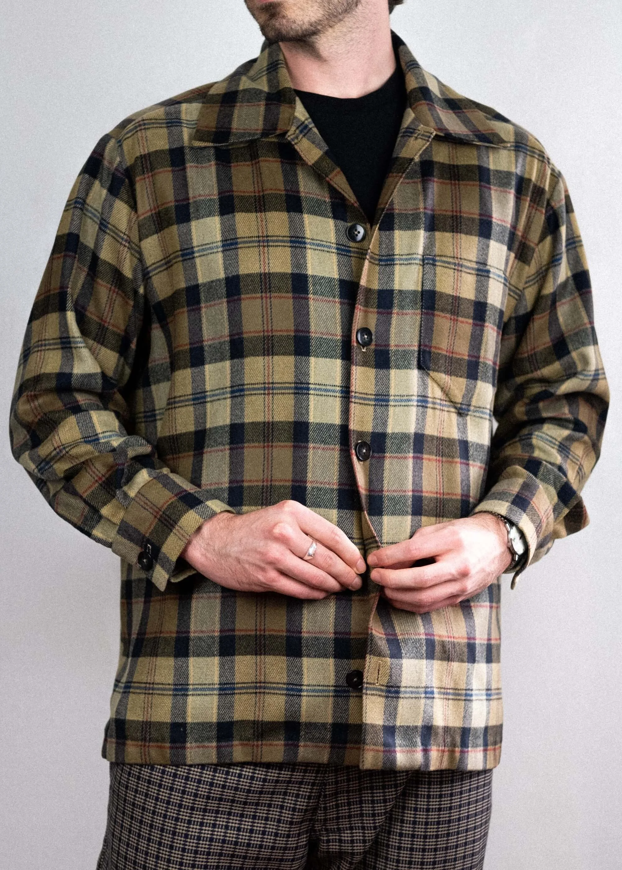 Men’s Soft Brushed Wool Olive, Light Sage Green and Darkest Blue Check ...