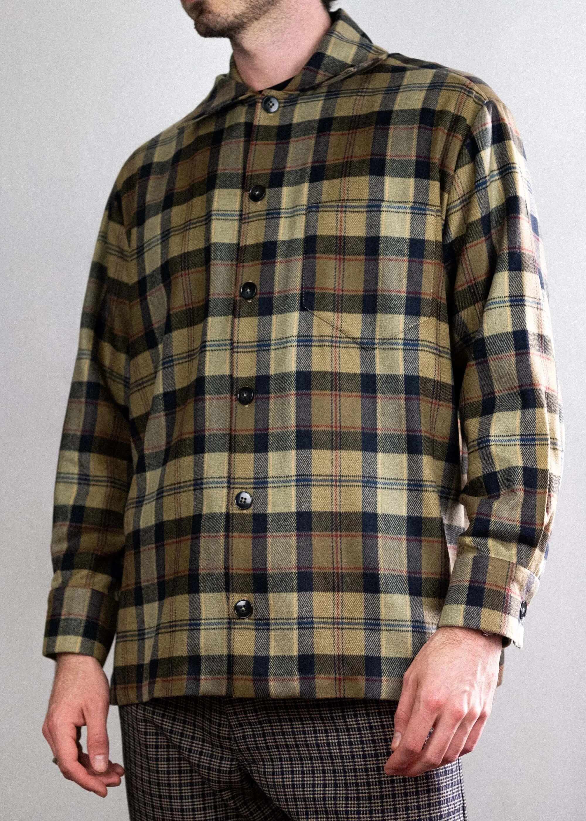 Men’s Soft Brushed Wool Olive, Light Sage Green and Darkest Blue Check ...