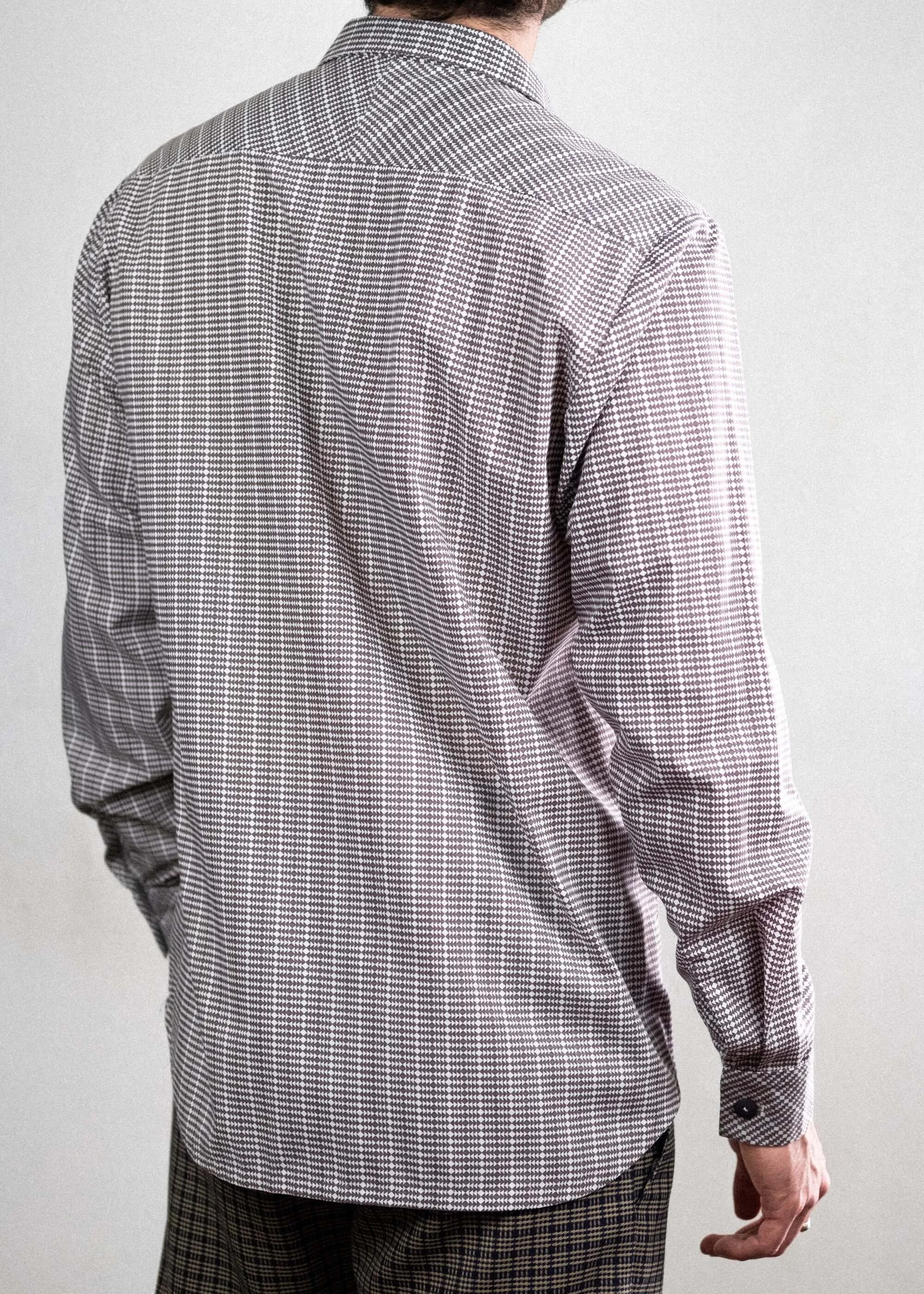 Men’s ‘Simplified Fishbone’ patterned crisp Cotton Shirt. — Order Materia