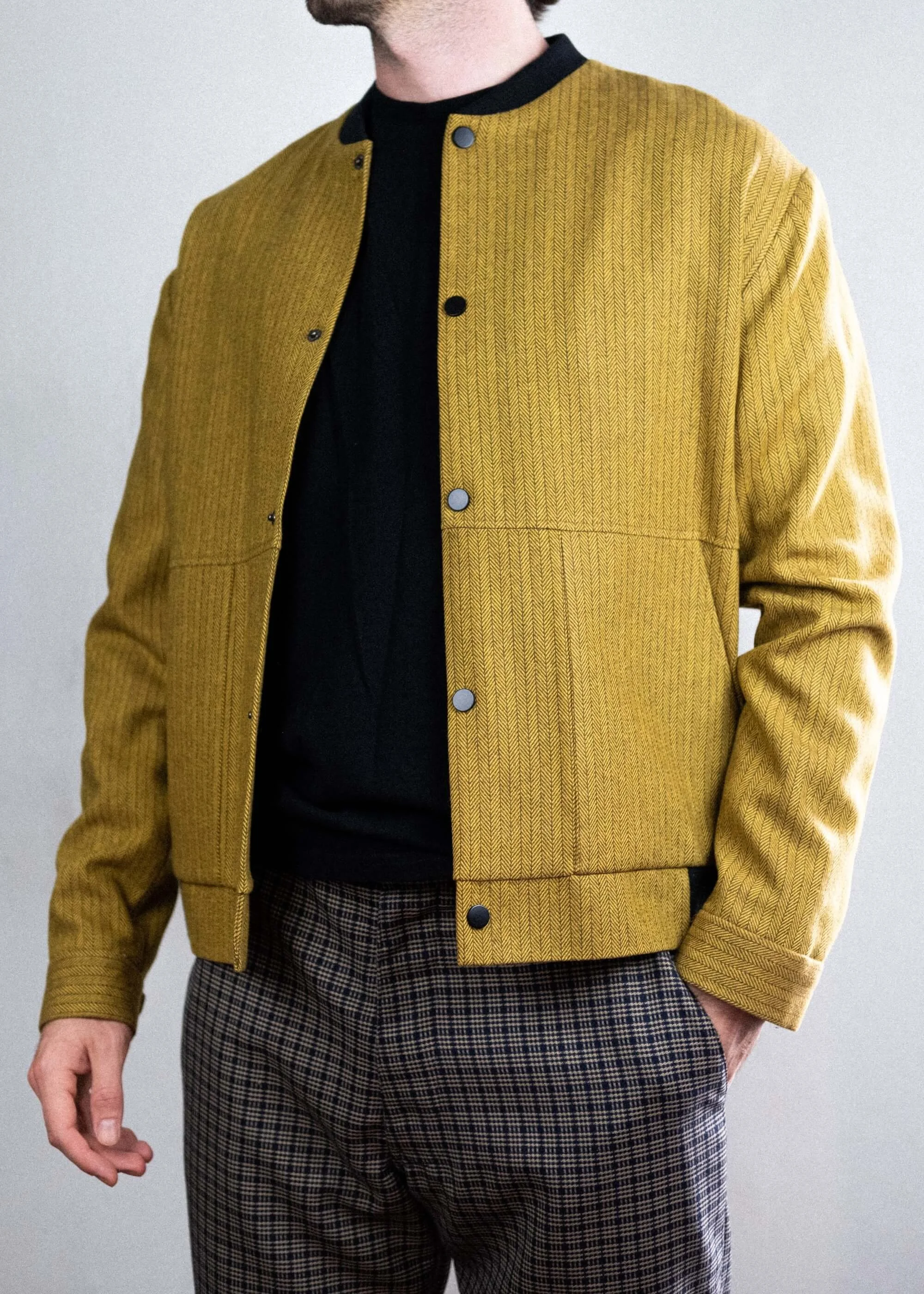 Men’s ‘Mustard’ 100% British Herringbone Tweed Wool Jacket. OM Bomber ...
