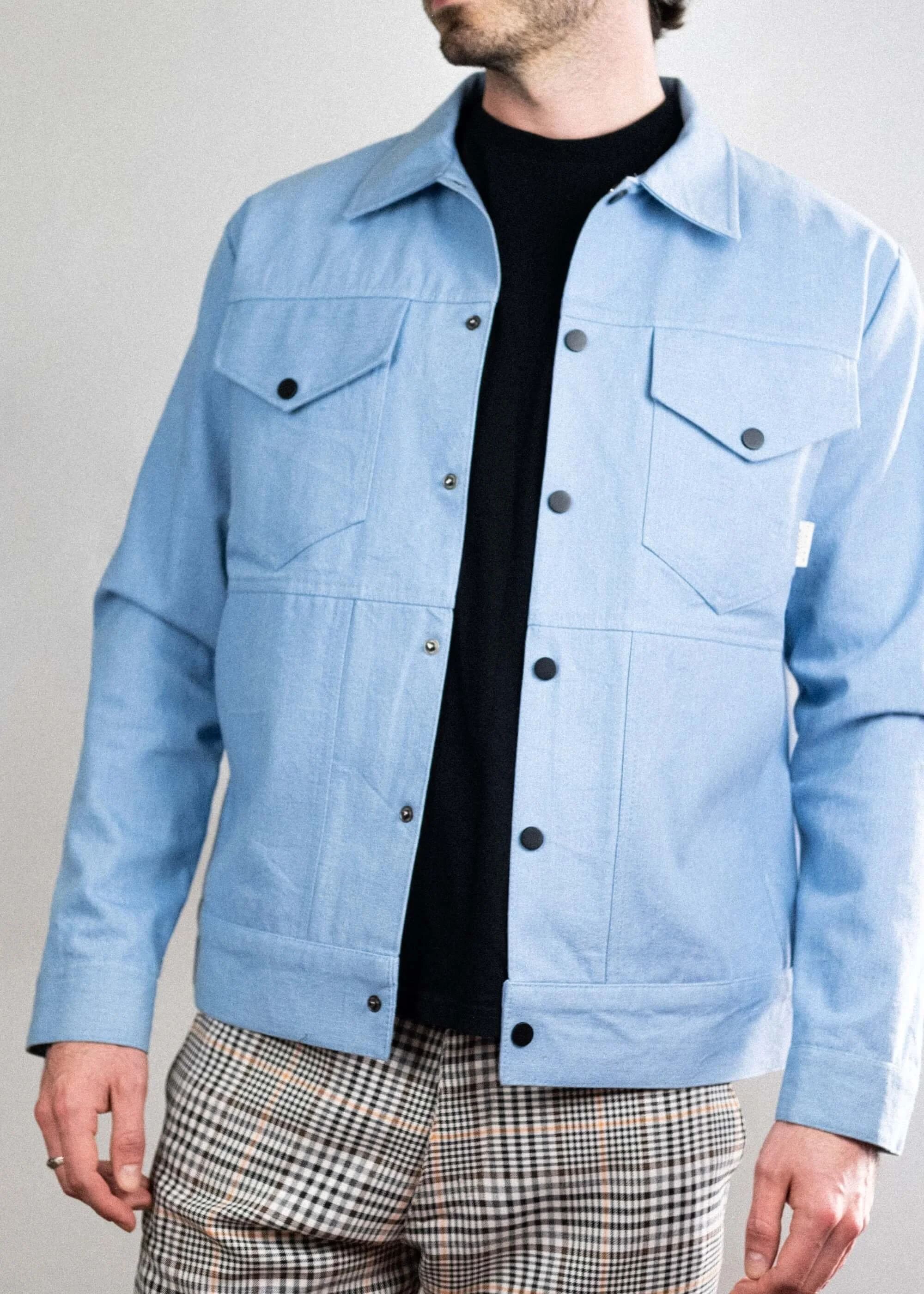 Men’s ‘Sky Blue’ Cotton Denim Jacket. OM Casual Box Cut. — Order Materia