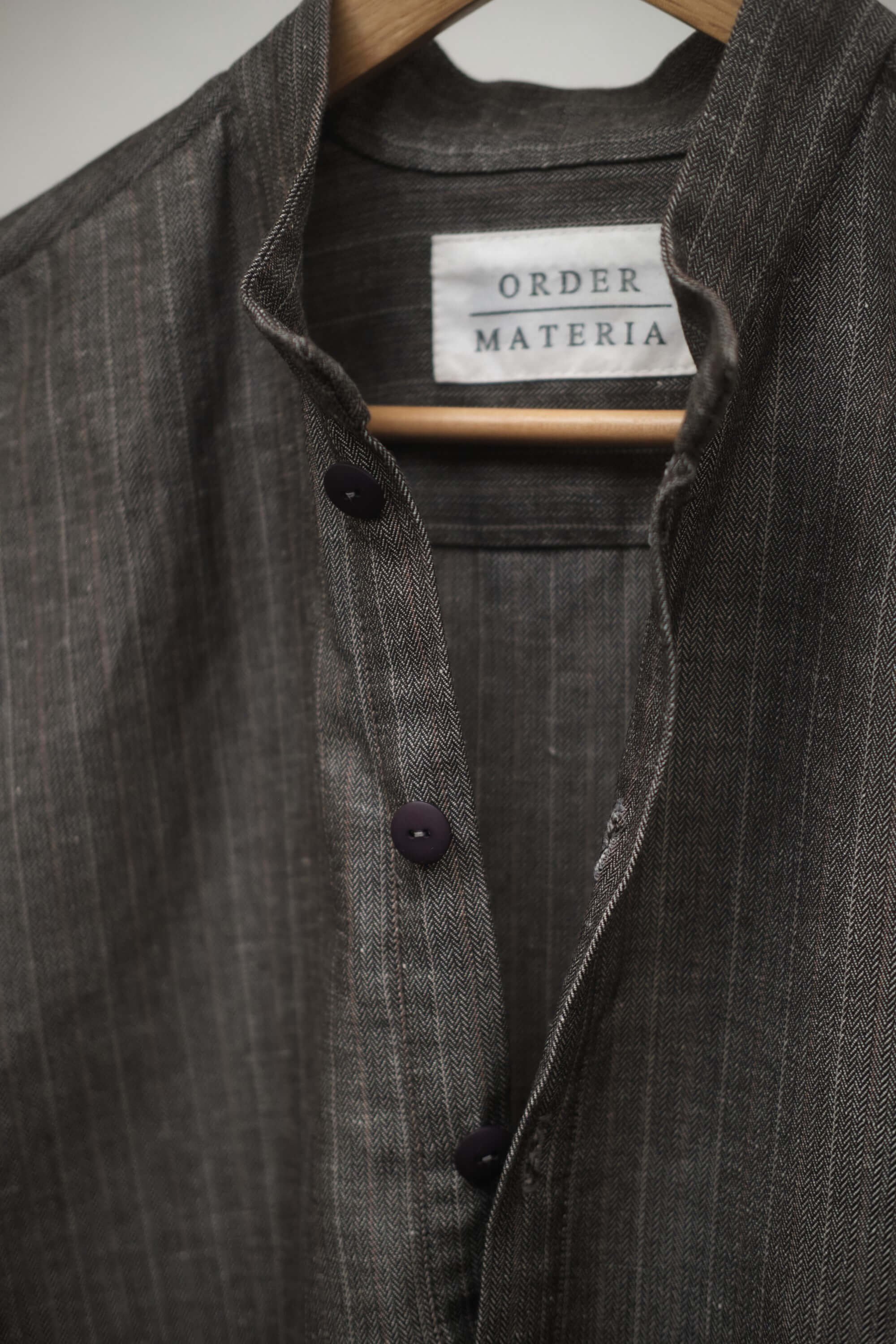 Men's Elephant Grey Mandarin Collar Short Placket Shirt with Slight ...