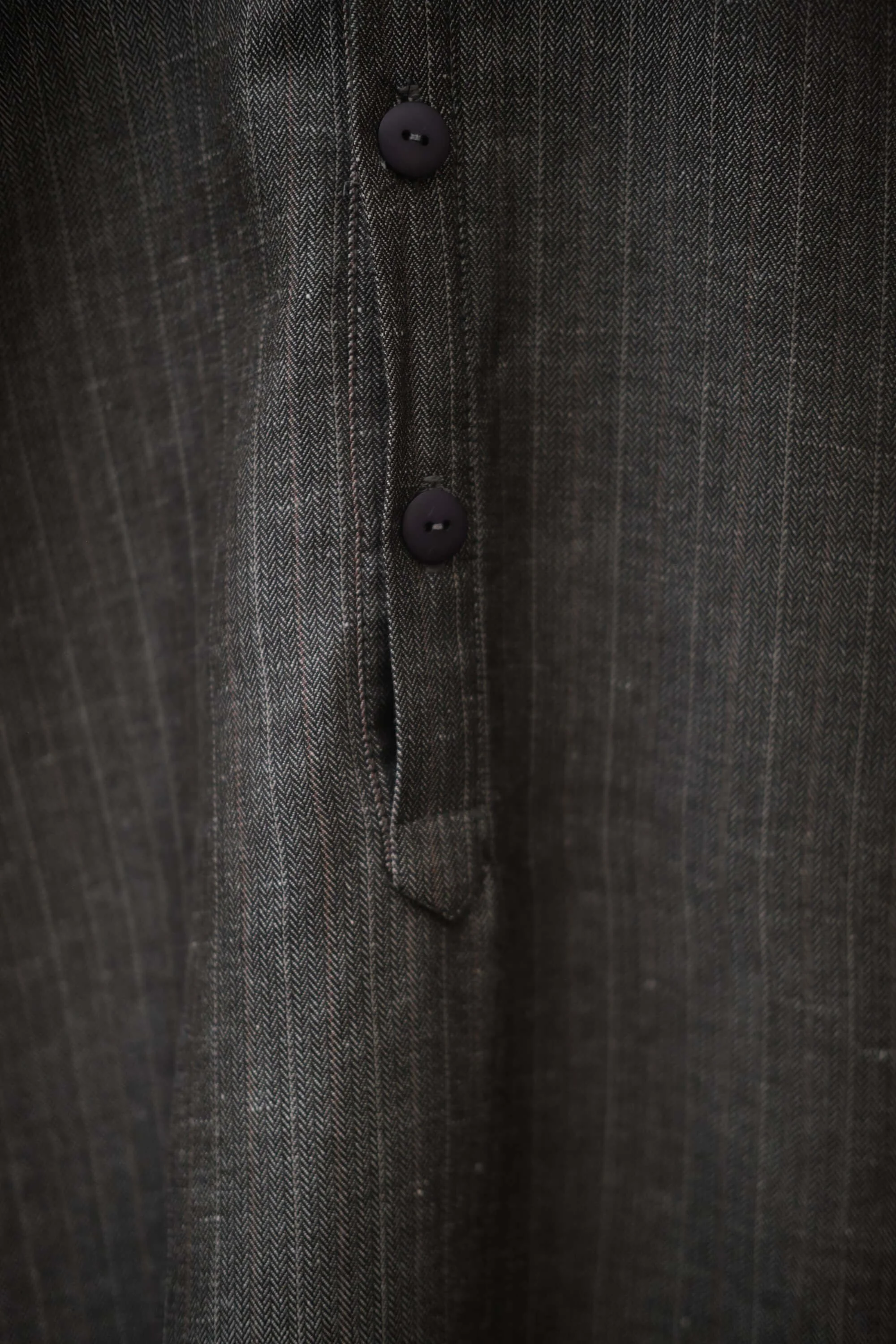Men's Elephant Grey Mandarin Collar Short Placket Shirt with Slight ...