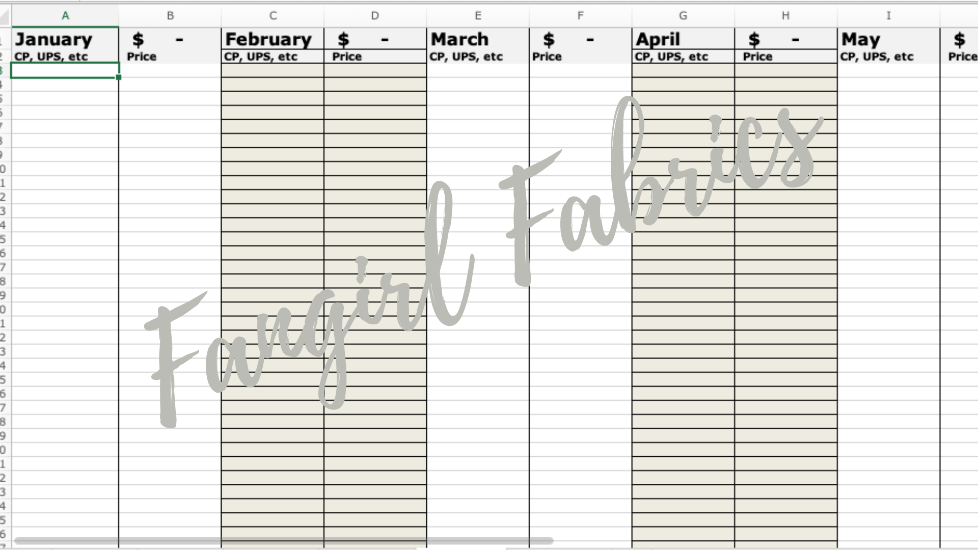 Business Tracker Spreadsheet — Fangirl Fabrics