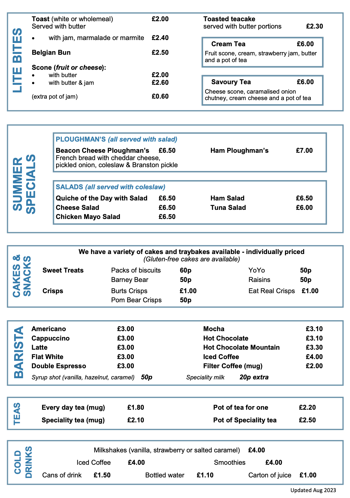 Cafe menu — St Mary's Ferndown