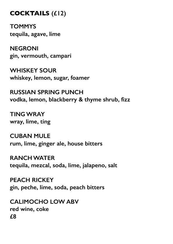 Drinks Menu — below