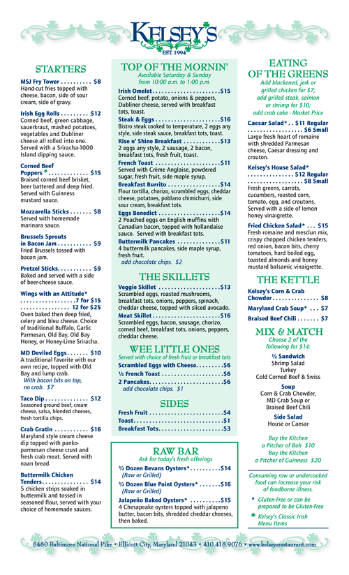 Menu - 1 — Kelsey's Restaurant, Irish Pub, & Banquet Hall