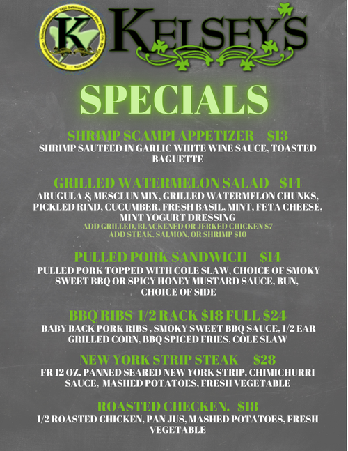 Menu 1 — Kelsey's Restaurant, Irish Pub, & Banquet Hall