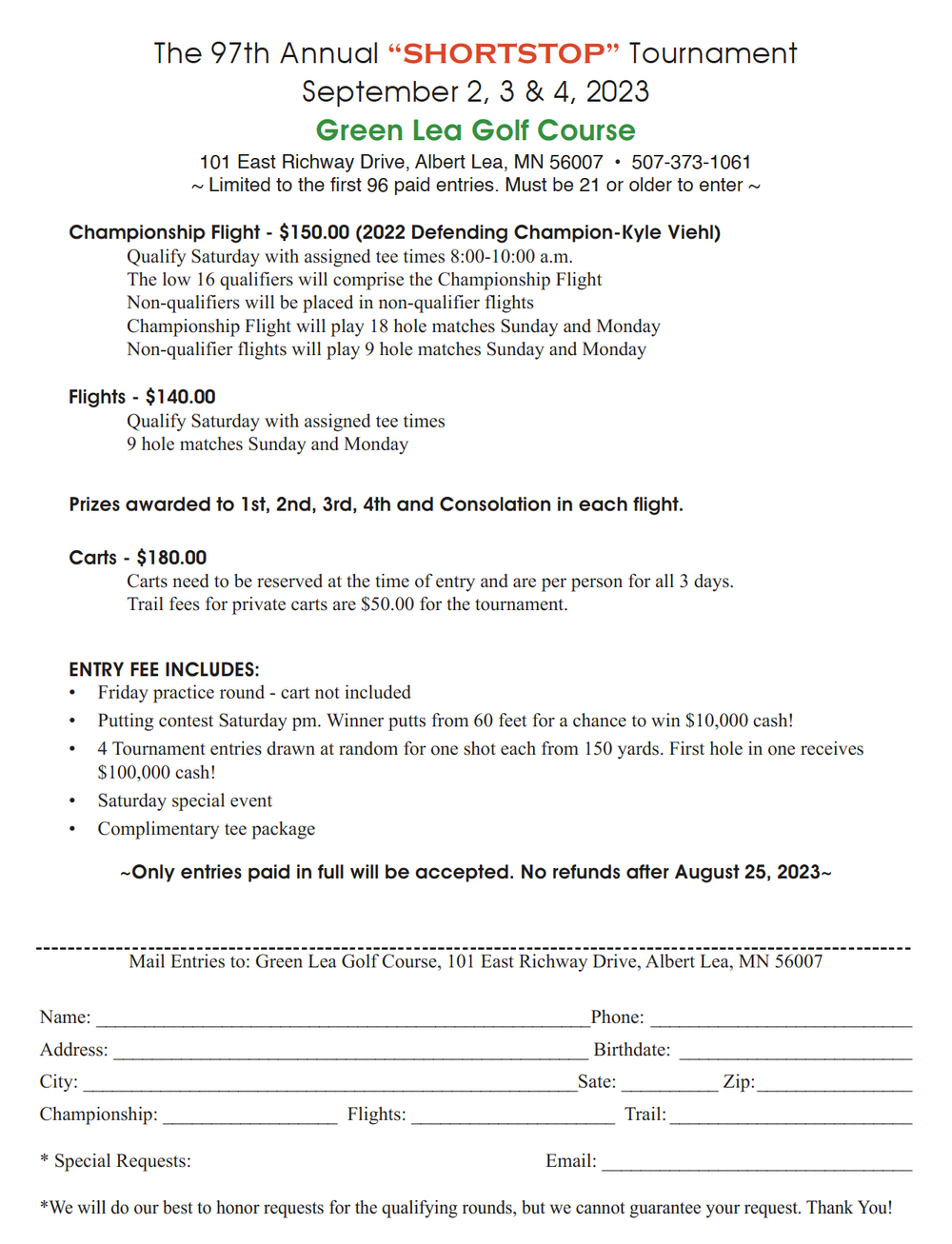 Shortstop Tournament — Green Lea Golf Course in Albert Lea Minnesota