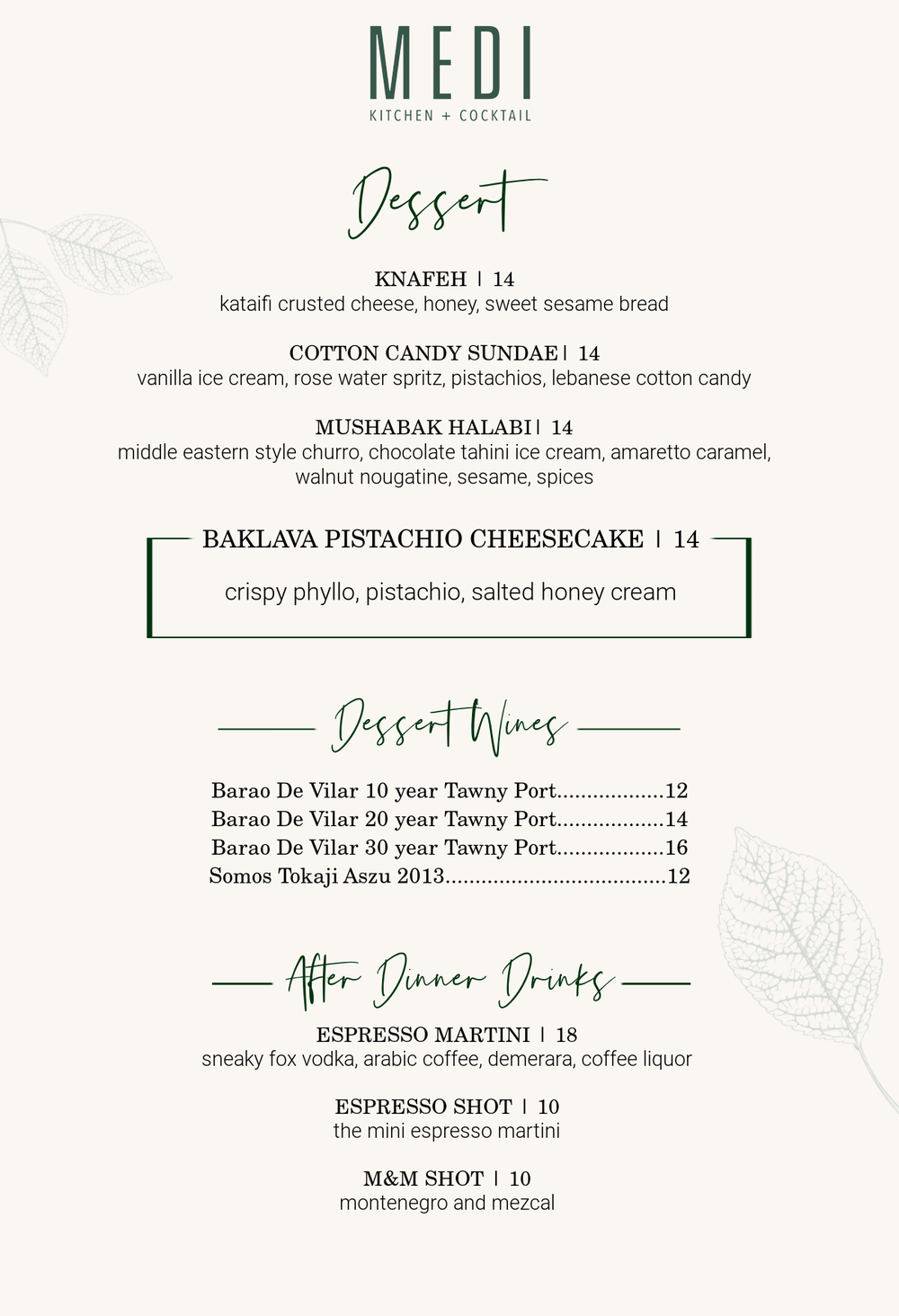 Menus — Medi Kitchen & Cocktail