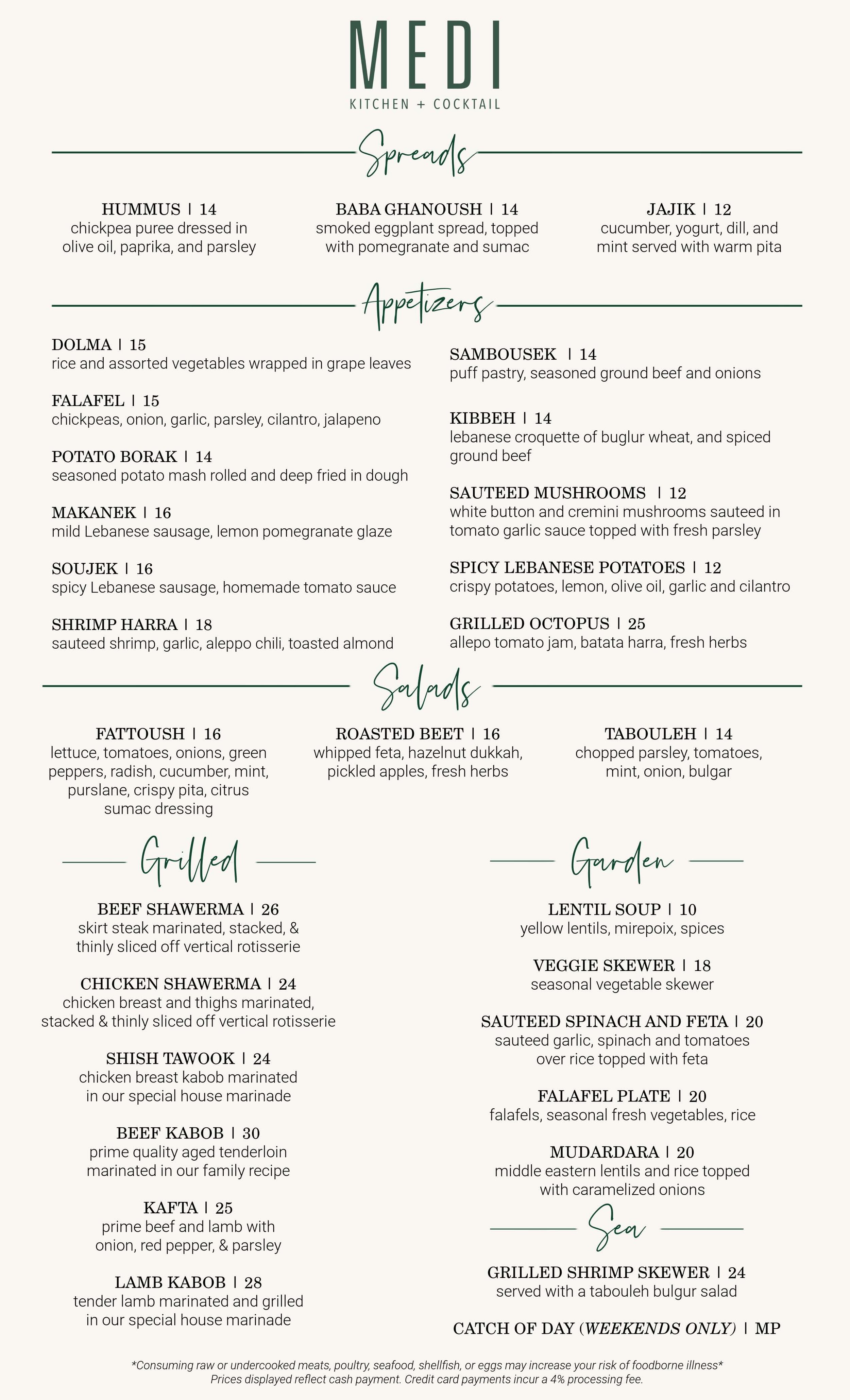 Menus — Medi Kitchen & Cocktail