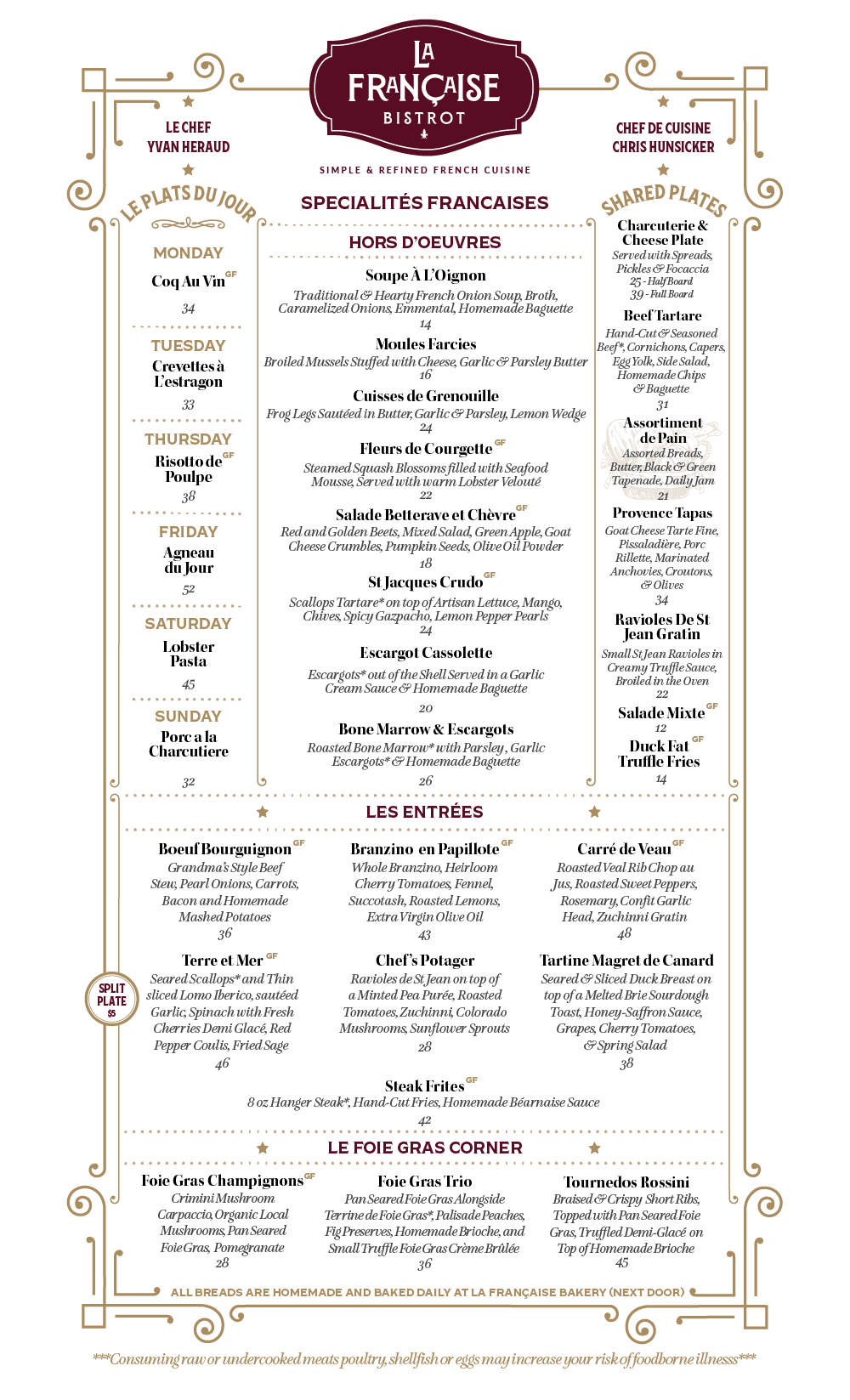 French Restaurant Menu