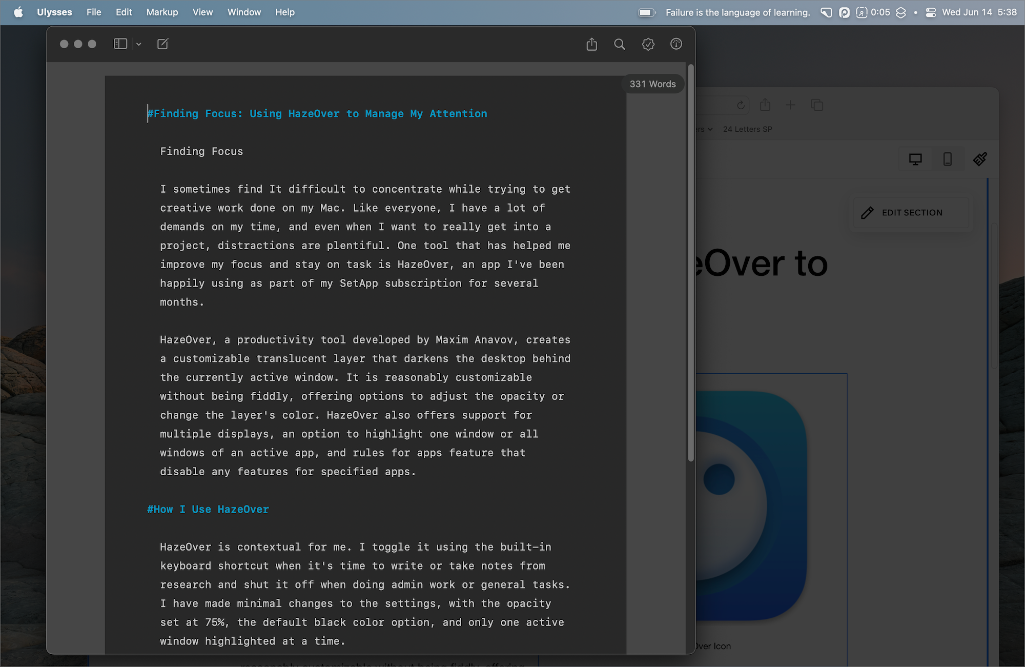 Finding Focus: Using HazeOver to Tame Distraction — 24 Letters