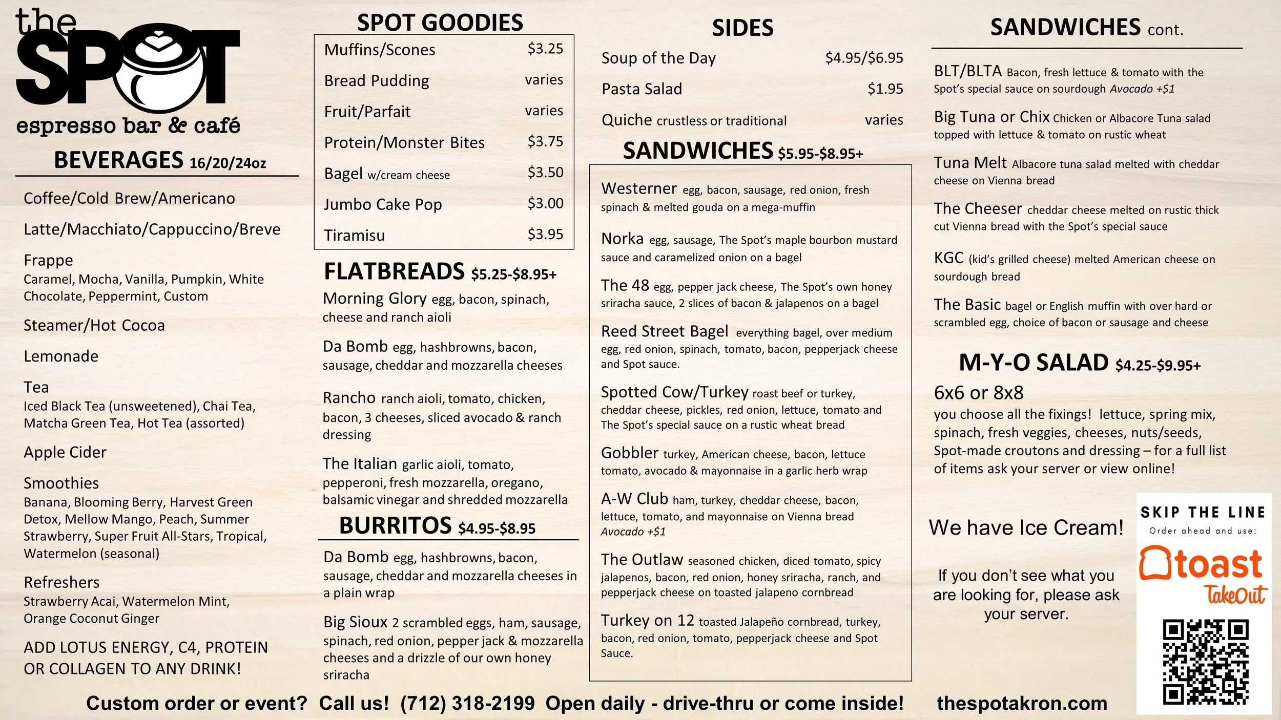 Menu THE SPOT Espresso Bar Cafe