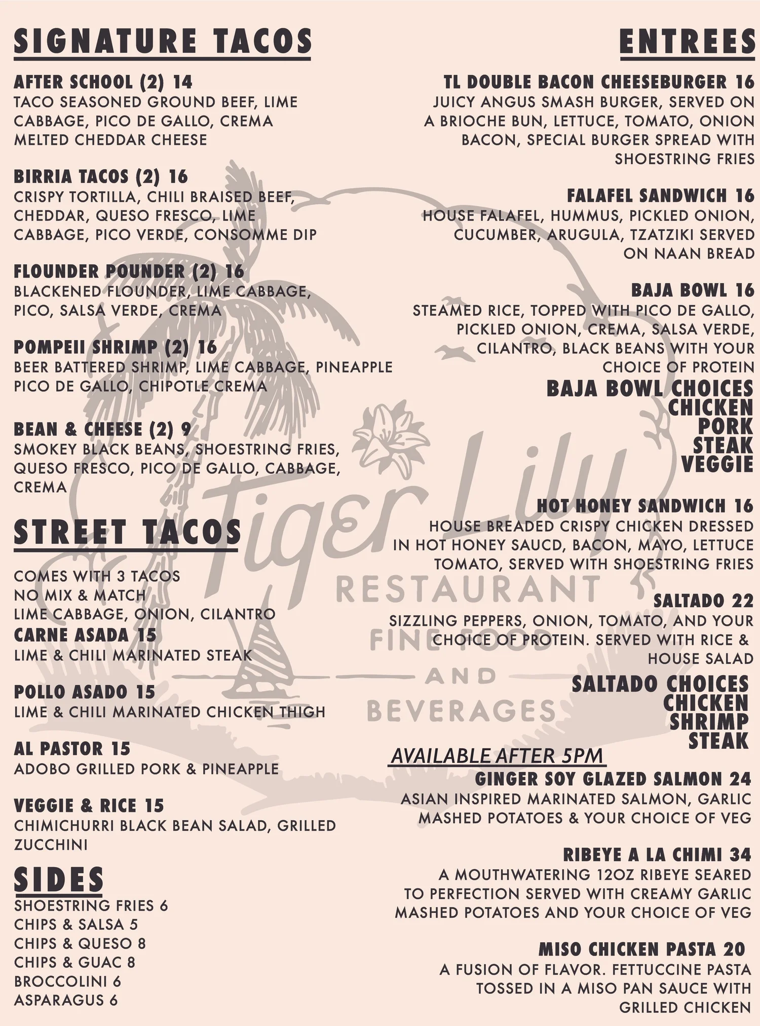 Food Menu — Tiger Lily Easton